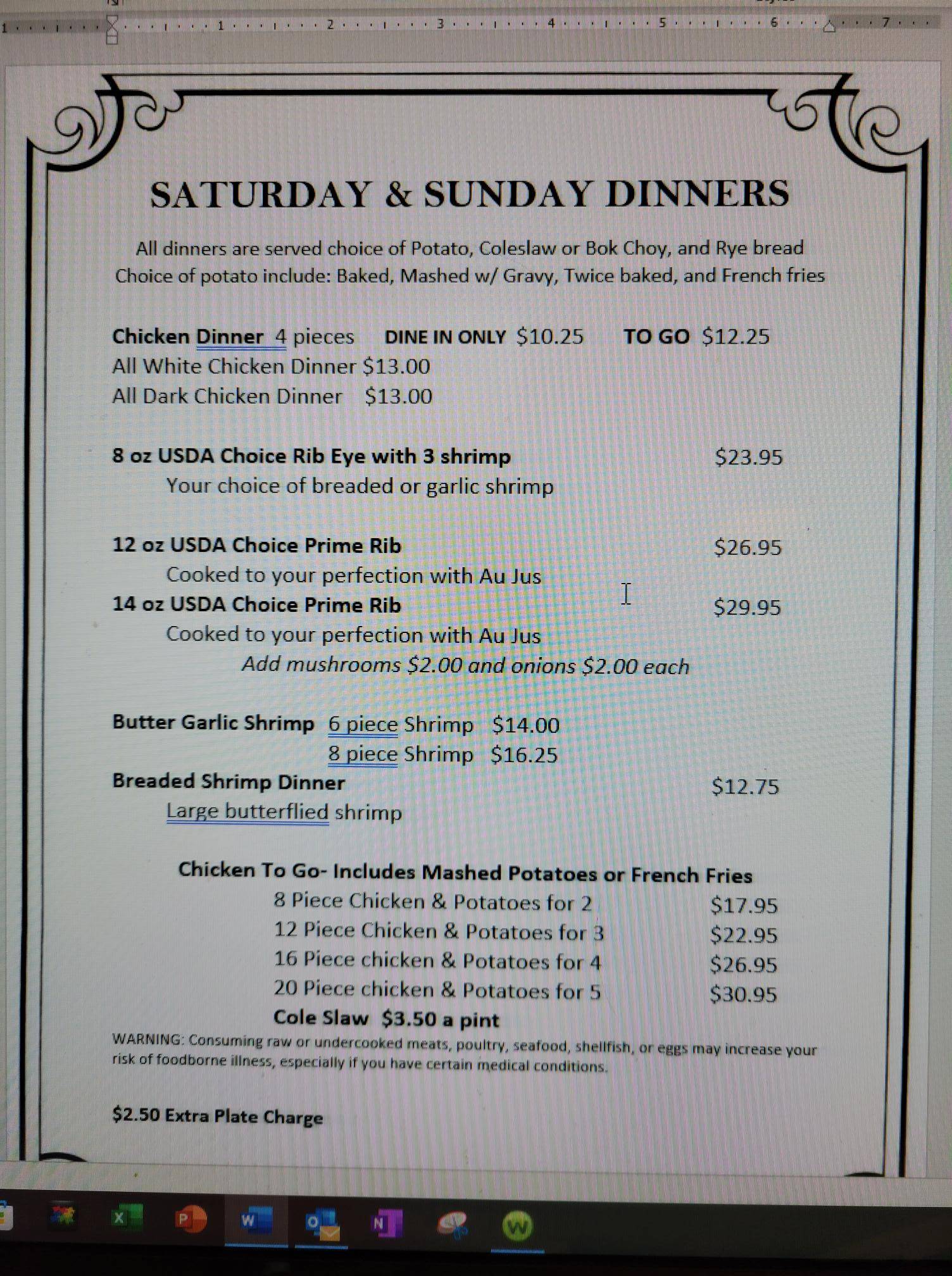 Menu at Gleason Bowling Center pub & bar, Gleason