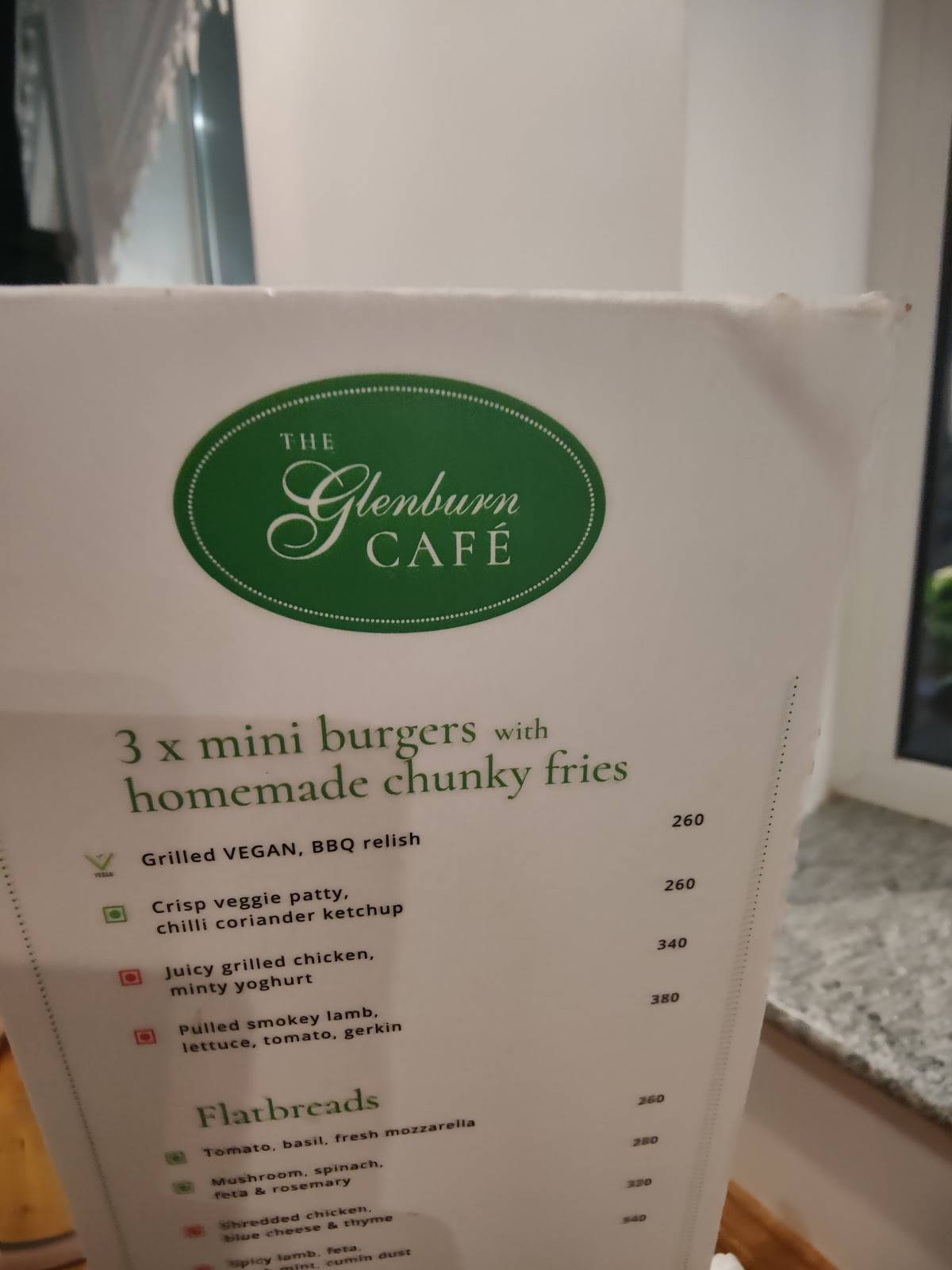 Menu at Glenburn Cafe, Kolkata