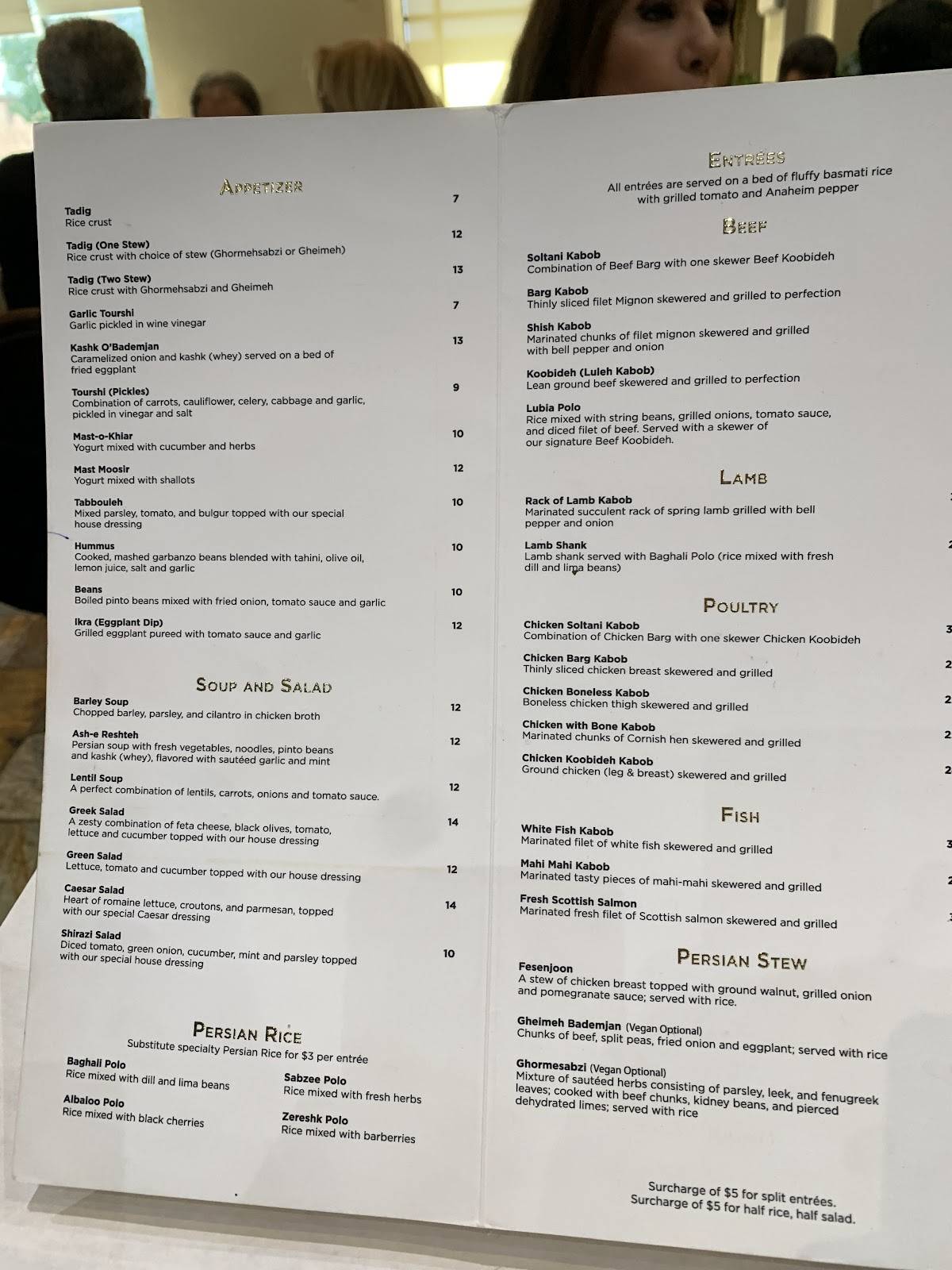 Menu at Raffi's Place restaurant, Glendale