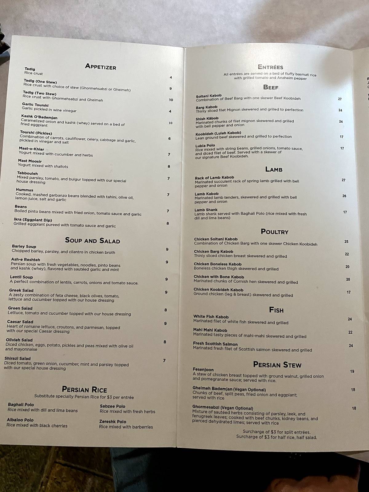 Menu at Raffi's Place restaurant, Glendale