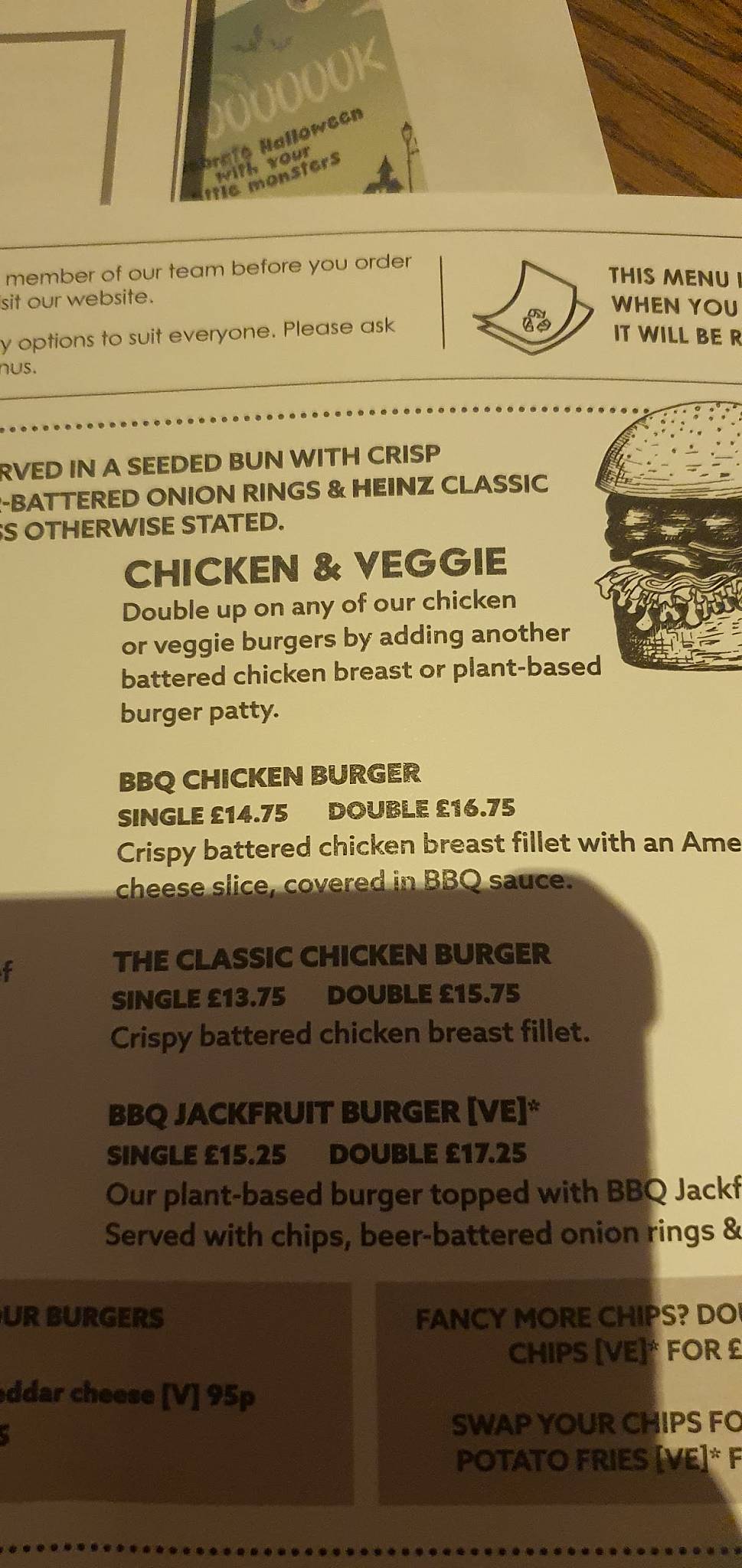 Menu at Barn Owl, Quedgeley