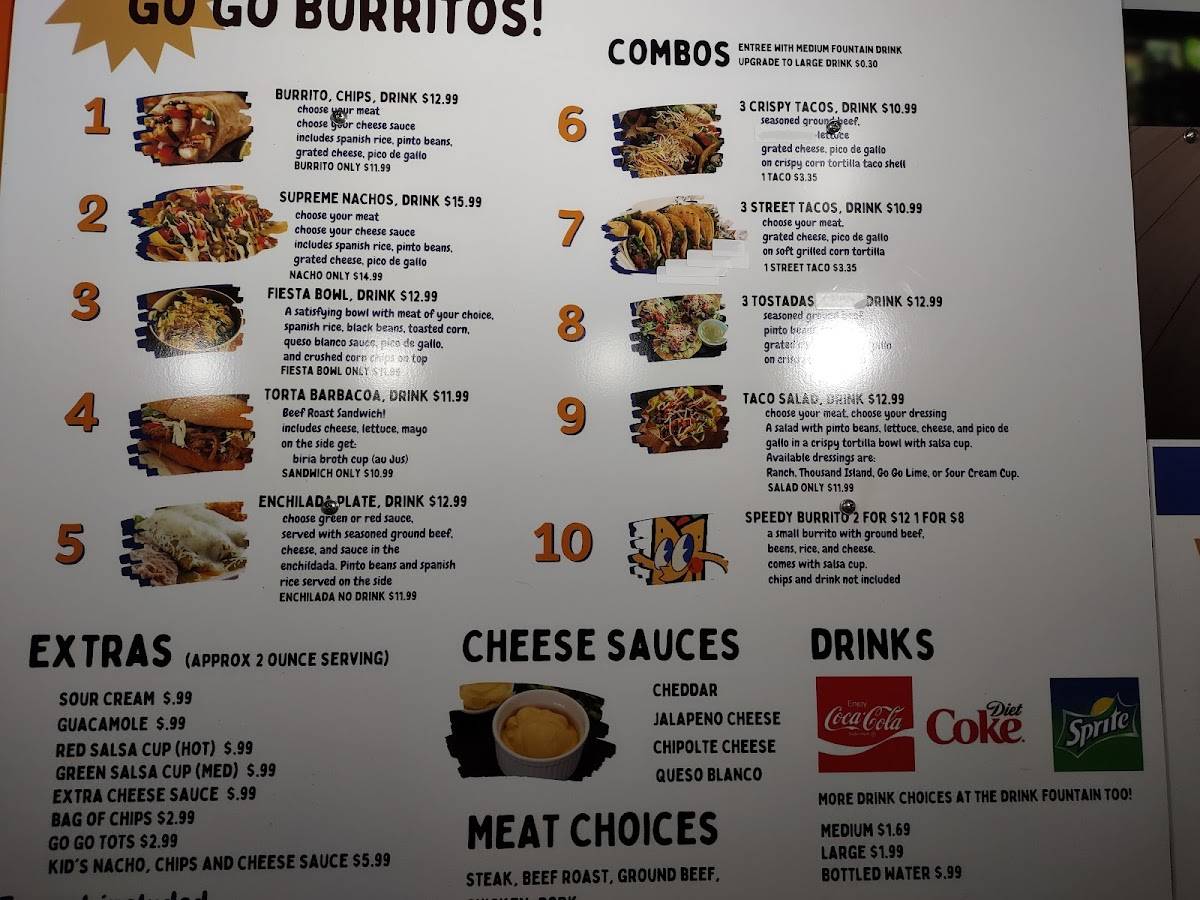 Menu at Go Go Burritos! restaurant, Madison