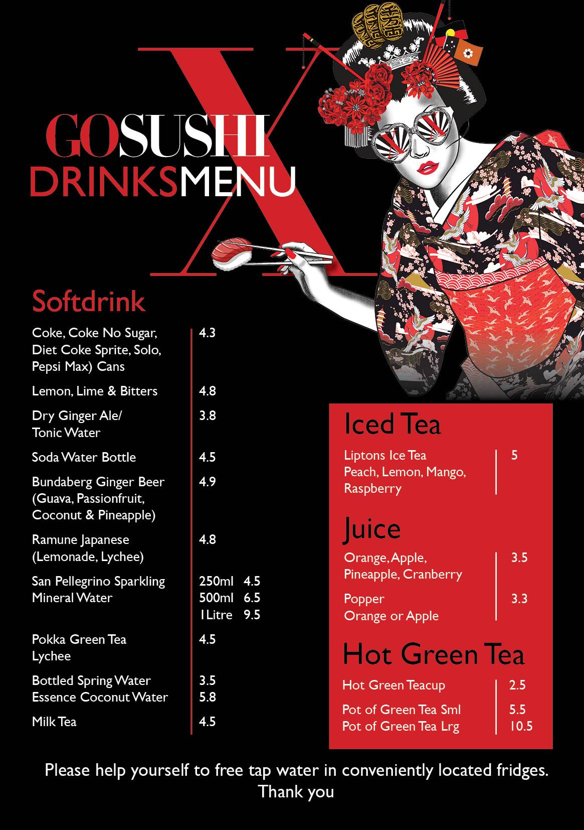 Menu at Go Sushi X restaurant, Darwin City