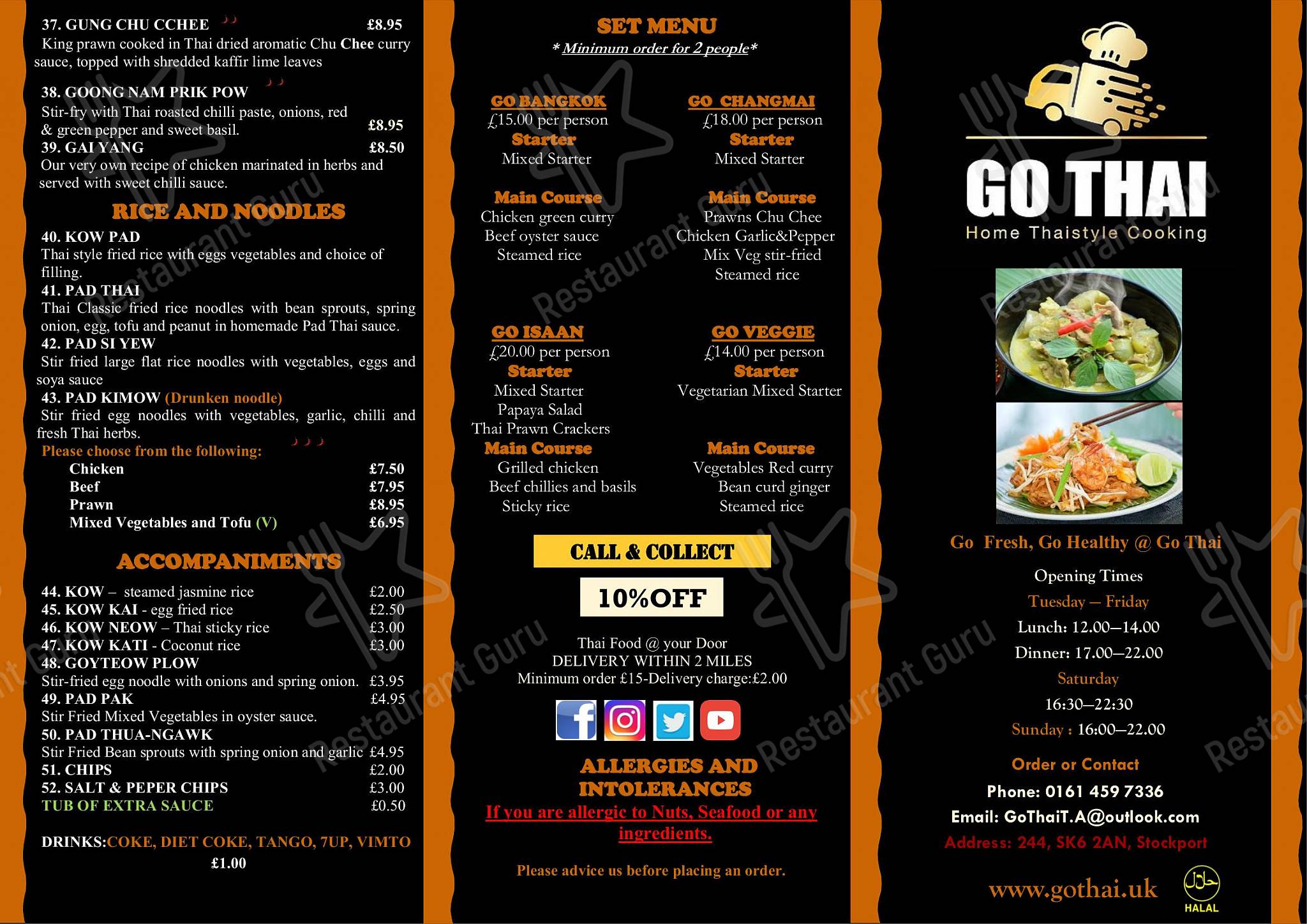 Menu at Go Thai restaurant, Stockport