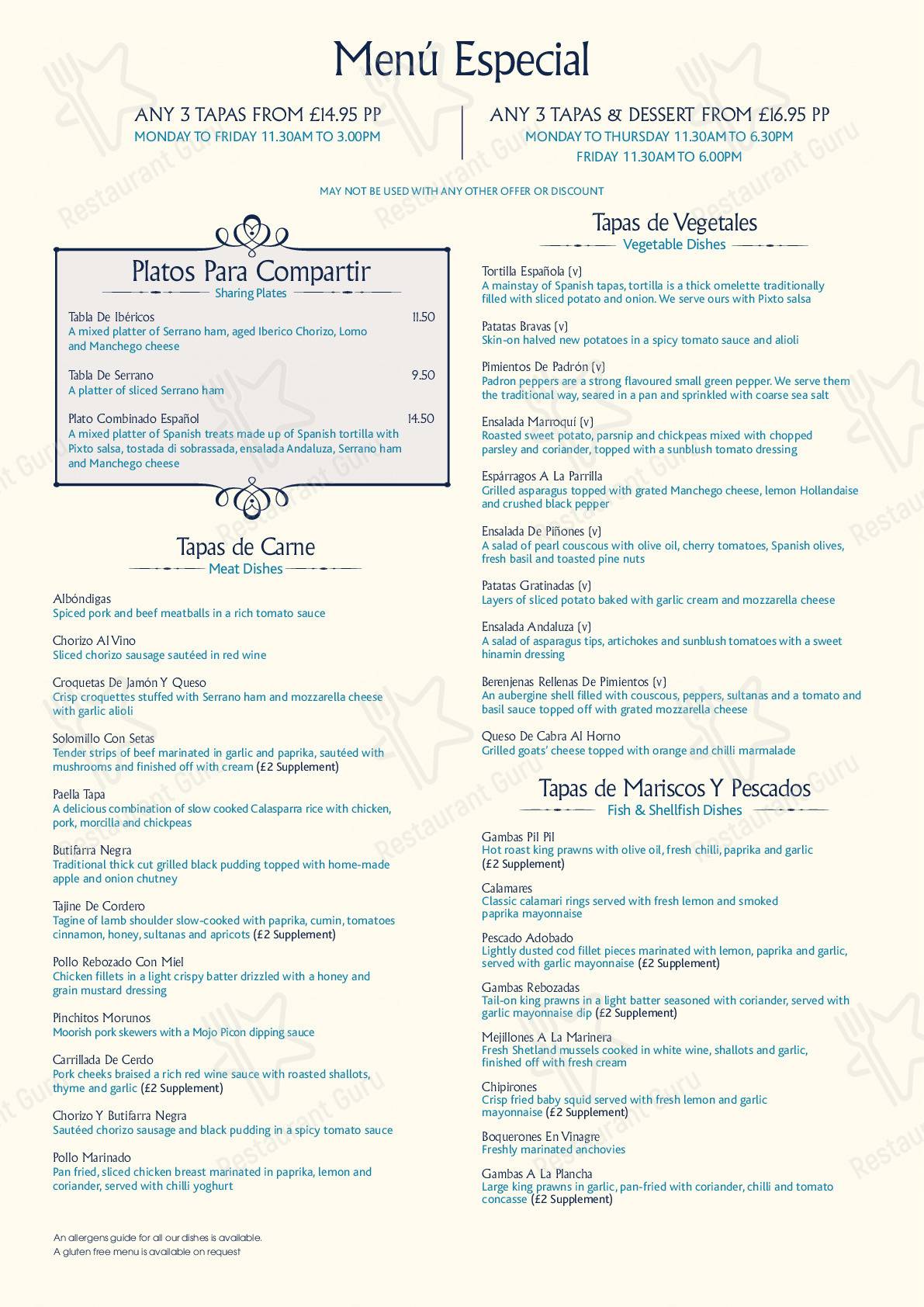 Menu at Goa restaurant, Dundee