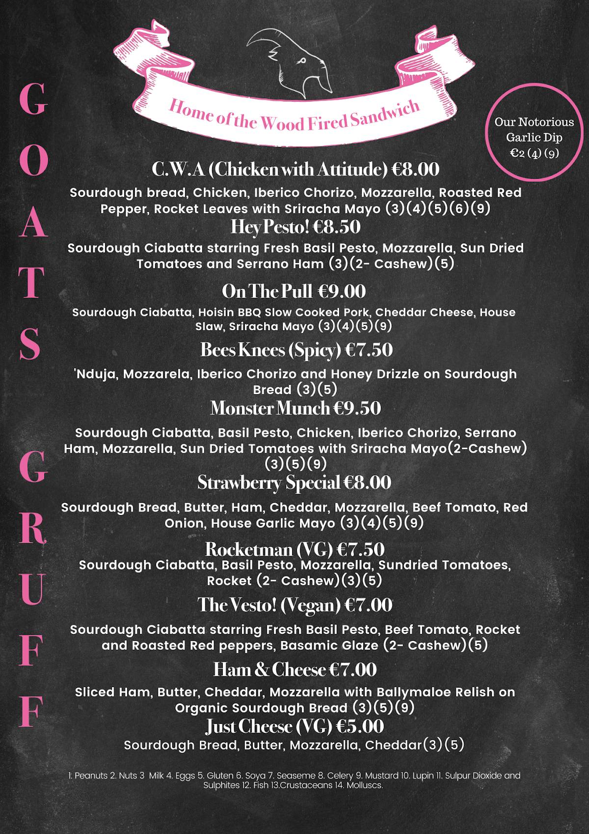 Menu at Goats Gruff cafe, Strawberry Beds