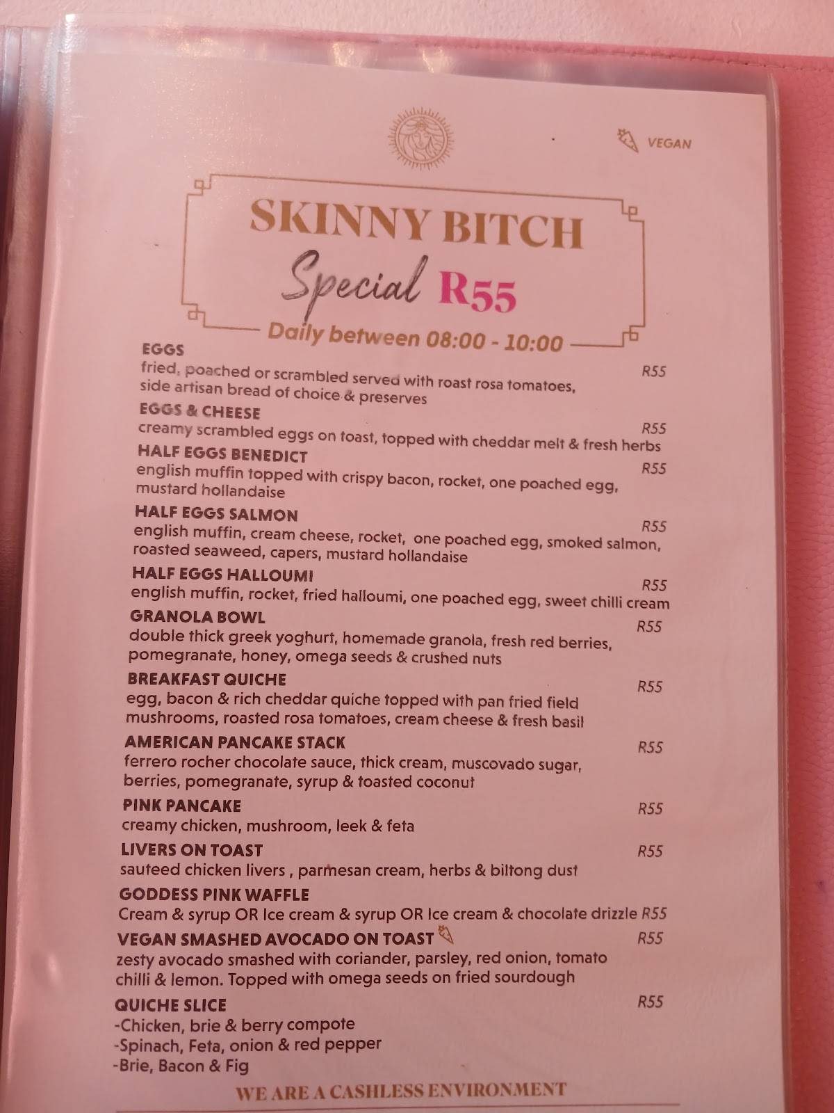 Menu at Goddess Cafe Waterkloof, Pretoria