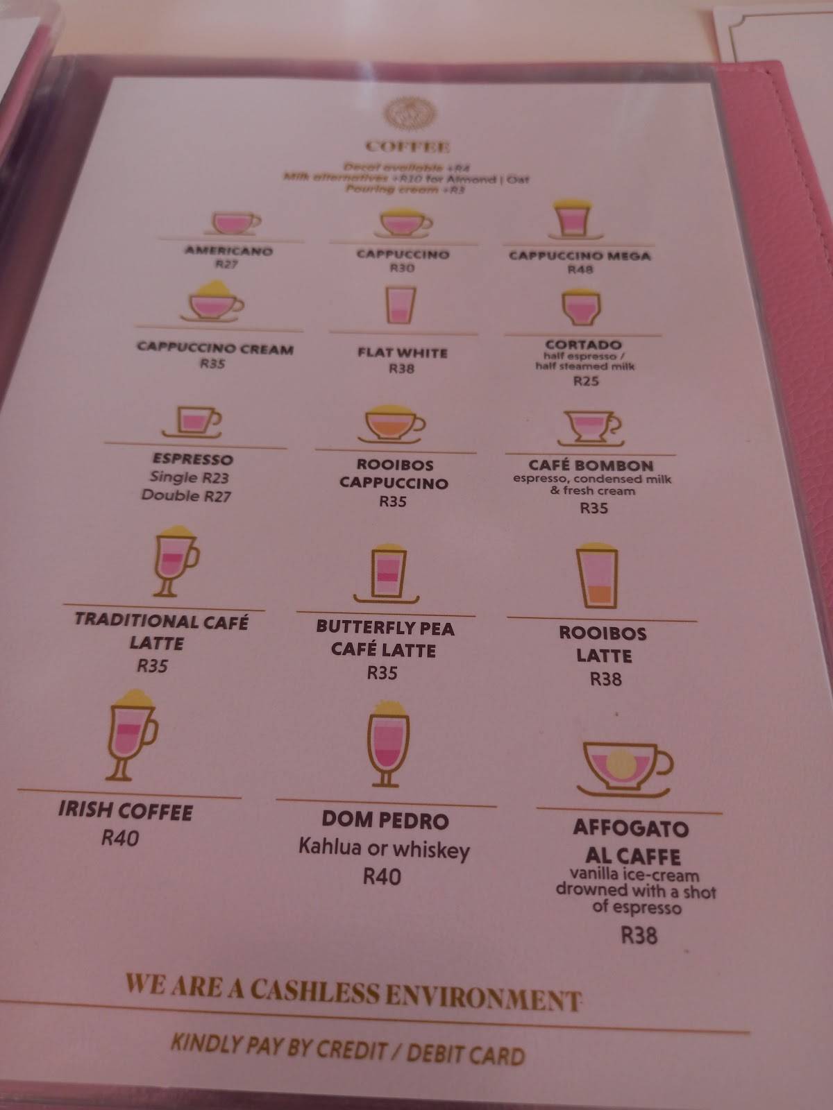Menu at Goddess Cafe Waterkloof, Pretoria