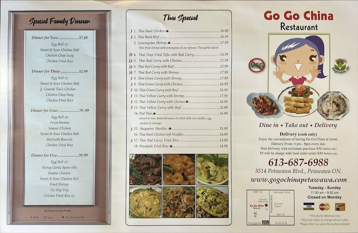 Menu at Gogo China restaurant, Petawawa