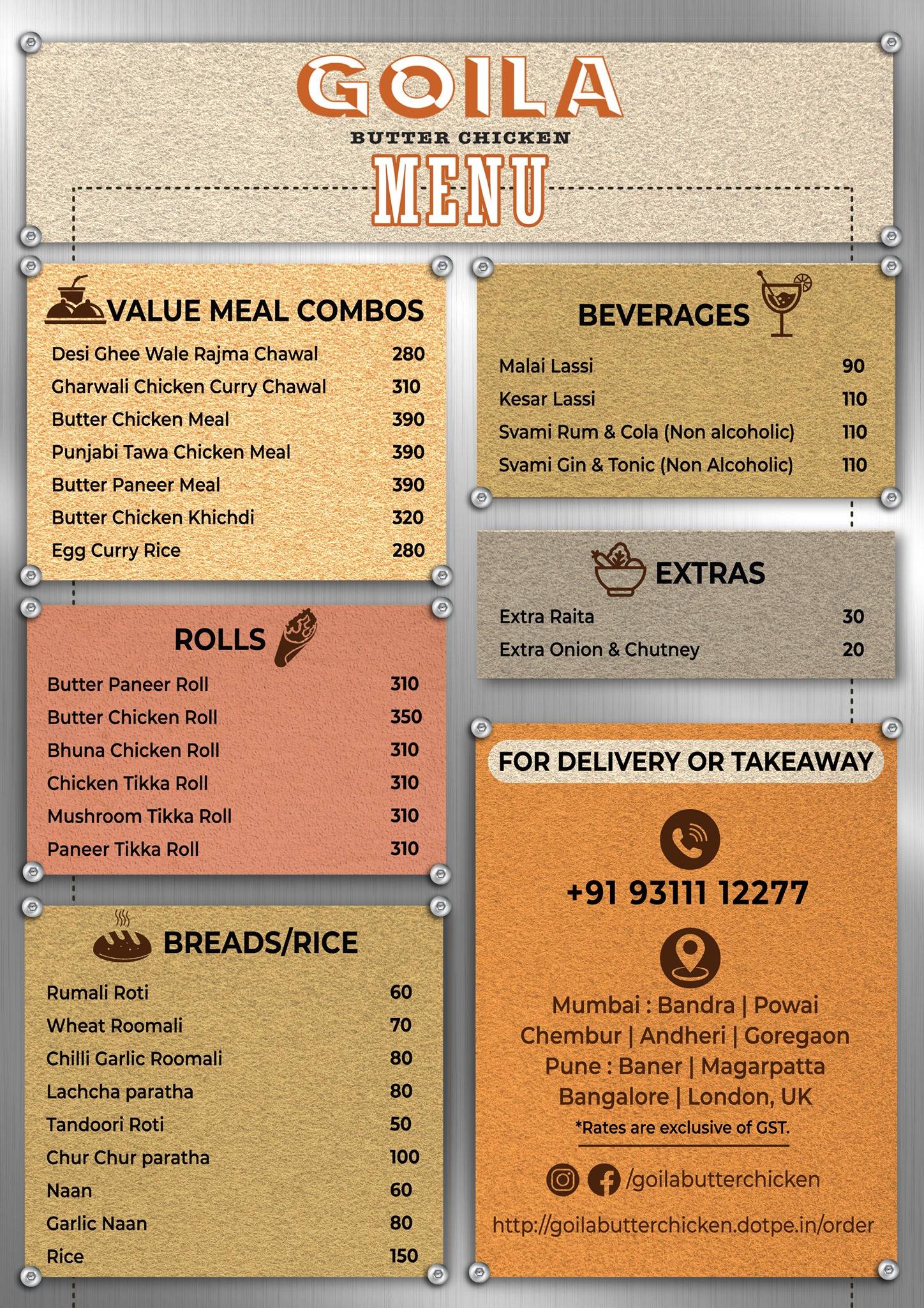 Menu at Goila Butter Chicken, Mumbai, 22
