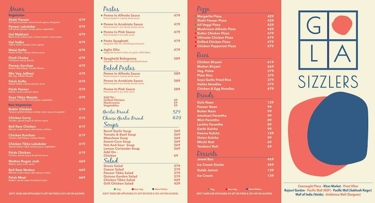 Menu at Gola Sizzlers, Pacific Mall, Tagore Garden, Delhi, Pacific Mall ...