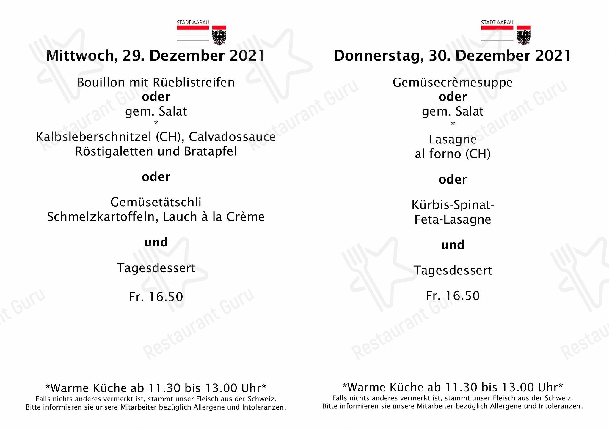 Speisekarte von Pflegeheim Golatti, Aarau