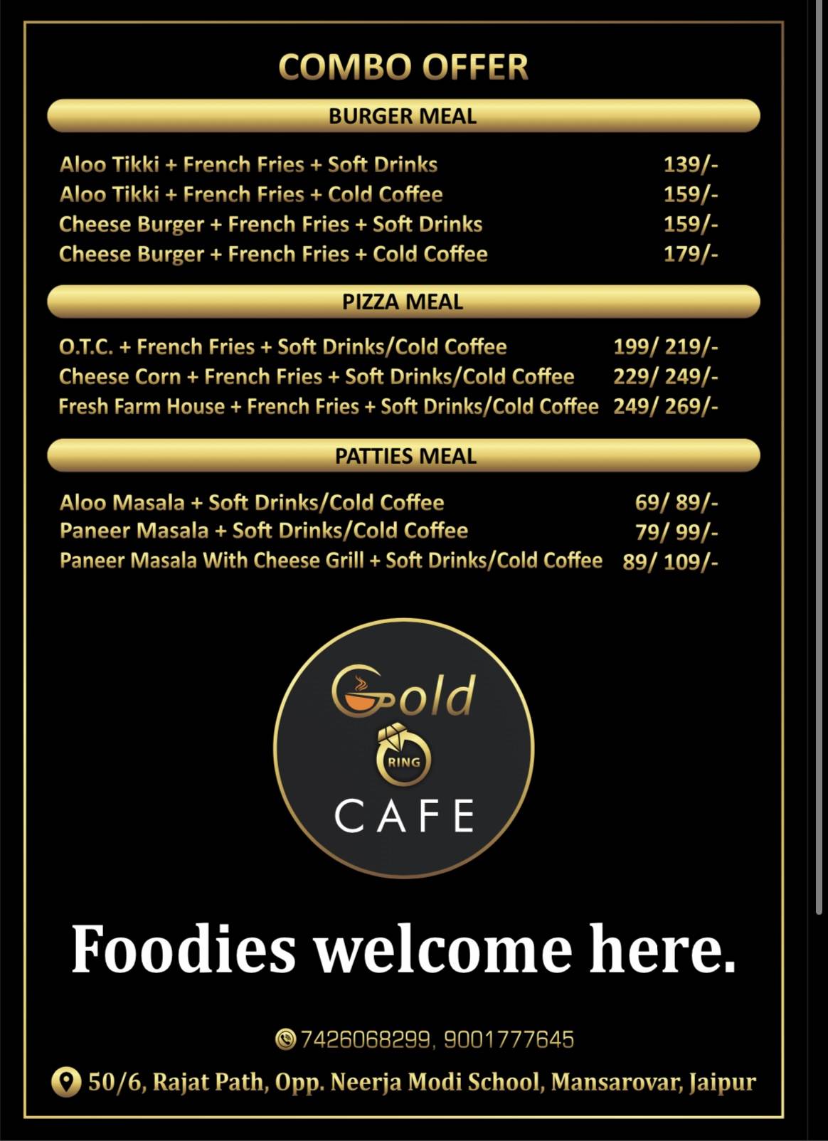 Menu at Gold Ring Cafe, Jaipur