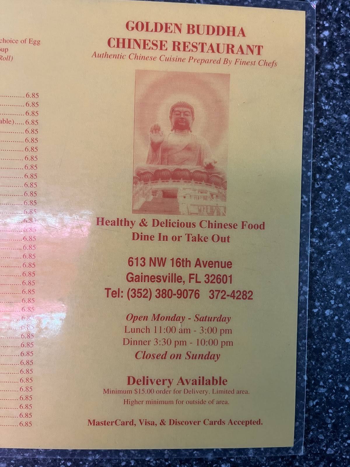 Menu at Golden Buddha Restaurant, Gainesville