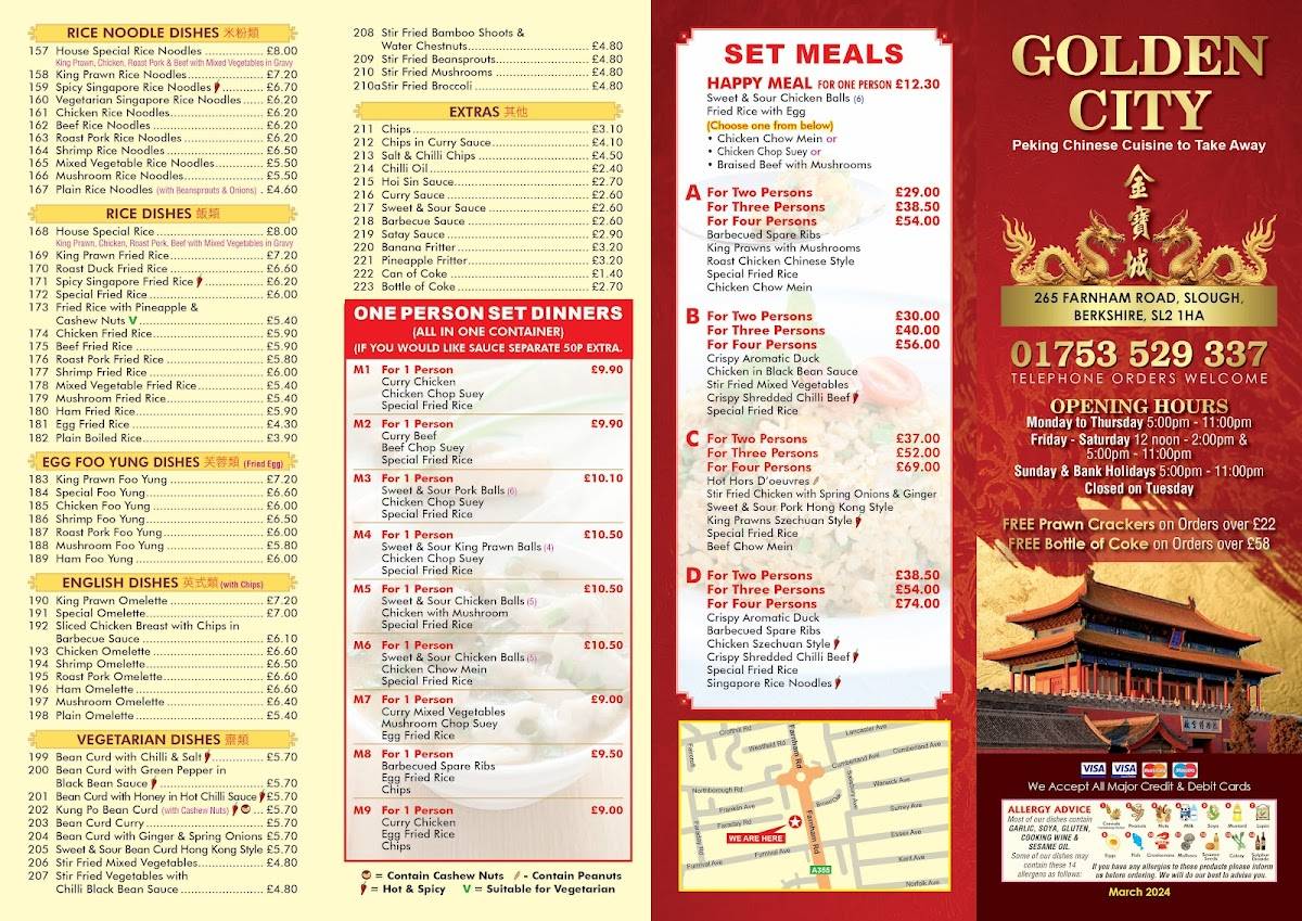 Menu at Golden City restaurant, Slough