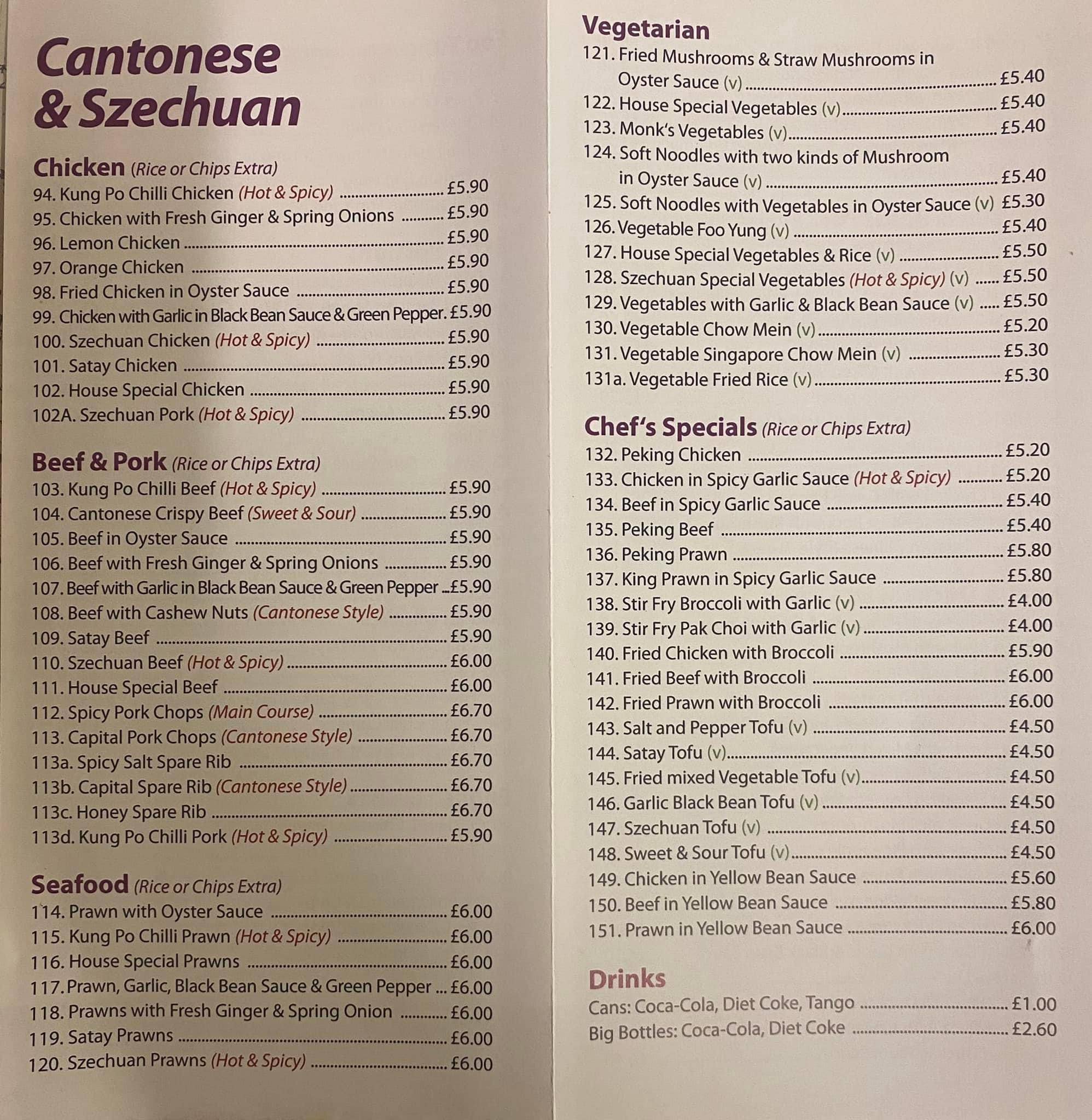 Menu at Golden Fountain restaurant, Milford Haven