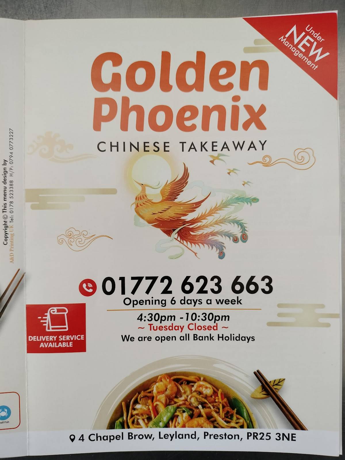 Menu at Golden Phoenix restaurant, Leyland