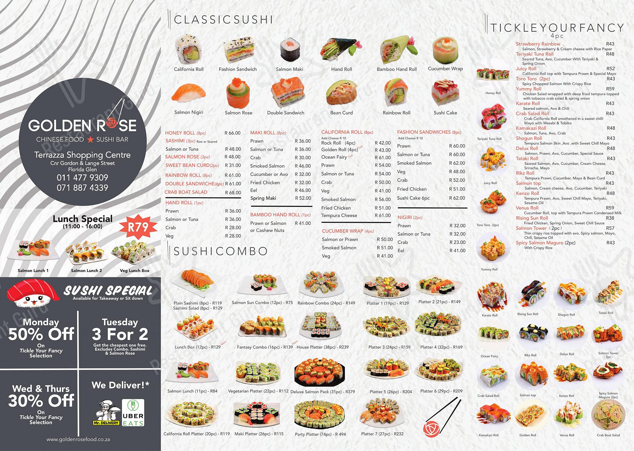 Menu at Golden Rose restaurant, Roodepoort, 107 Lange Ave