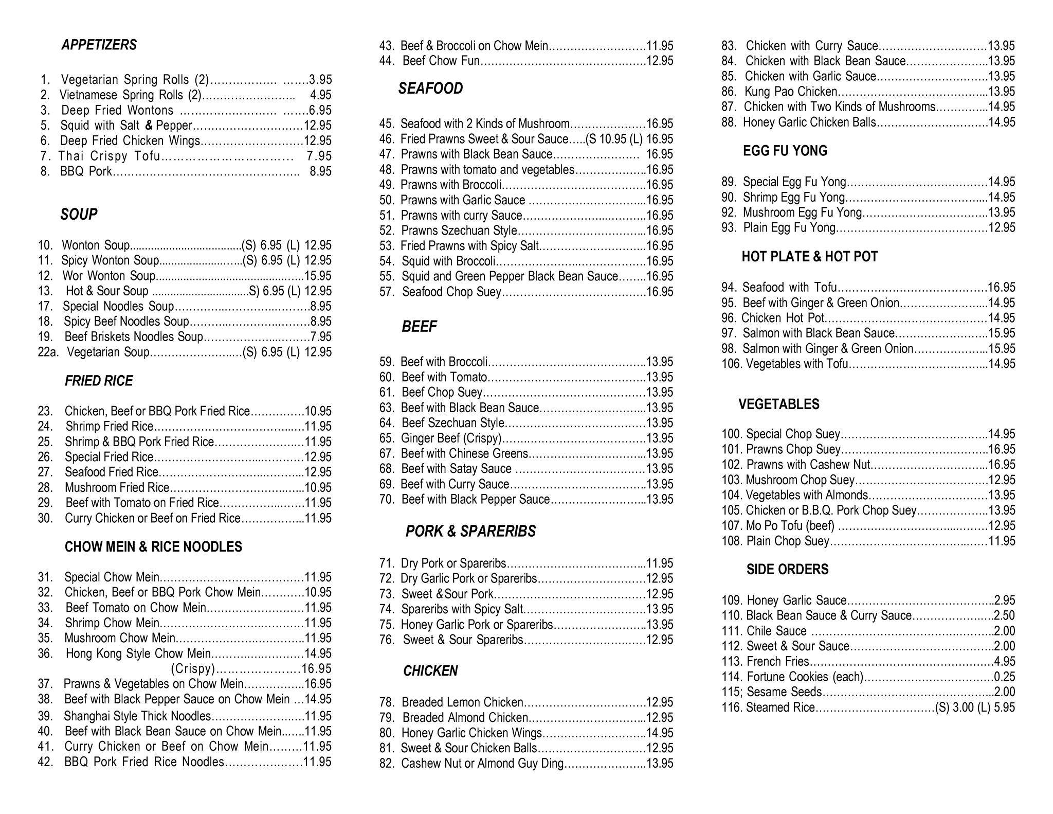Menu at Golden Star Restaurant, Terrace