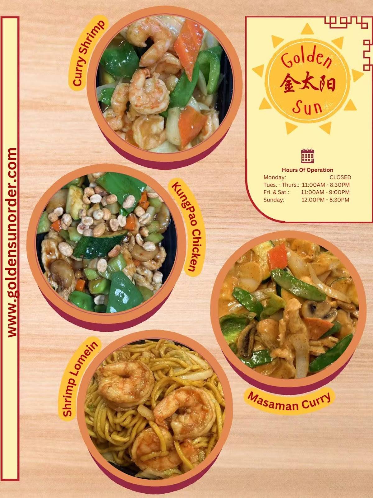 Menu at Golden Sun restaurant, Homer Glen