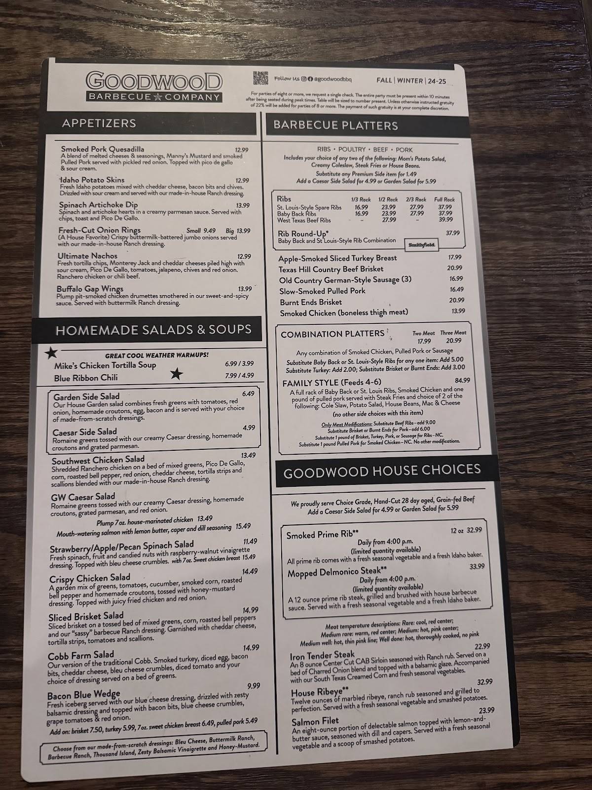 Menu at Goodwood Barbecue Company, Boise