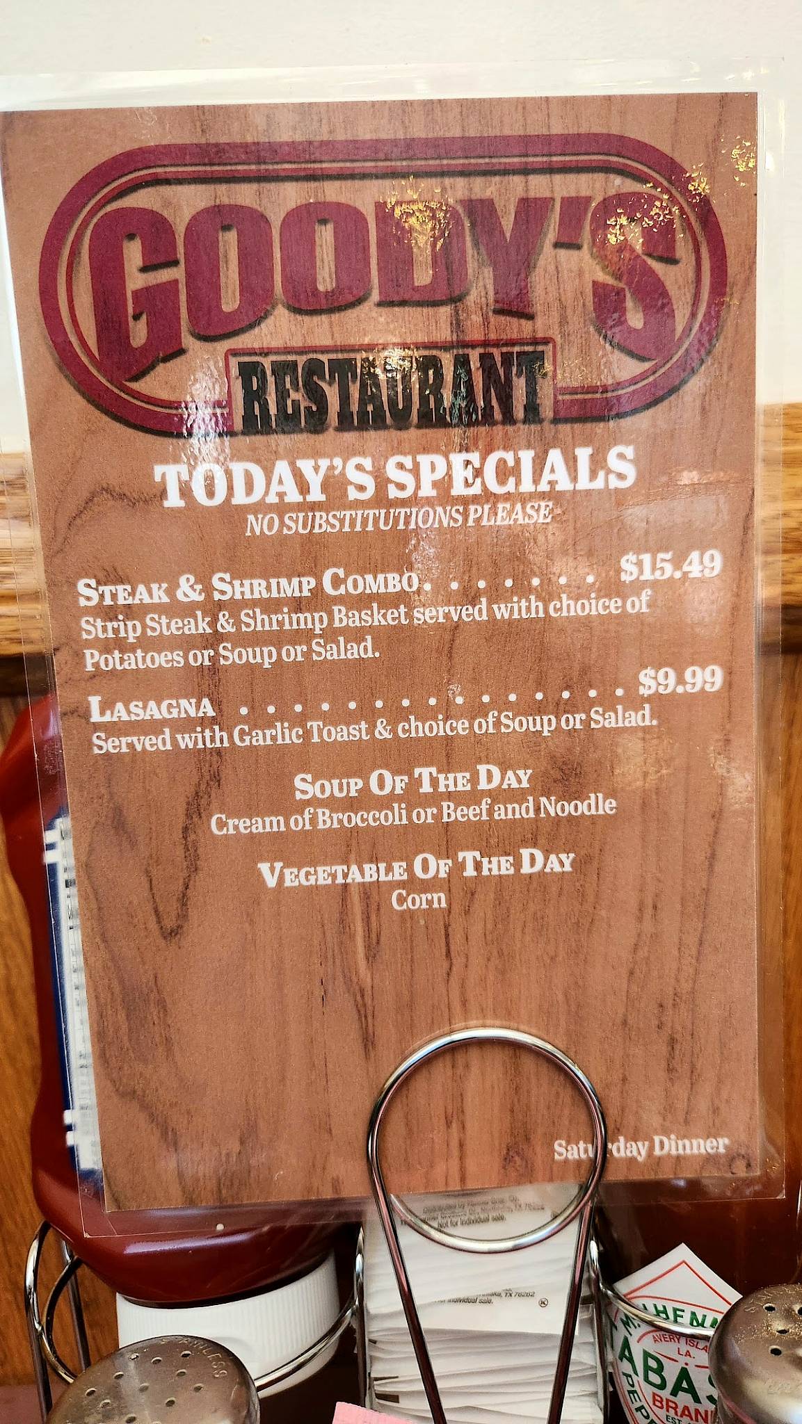 Menu at Goody's Restaurant, Plainfield