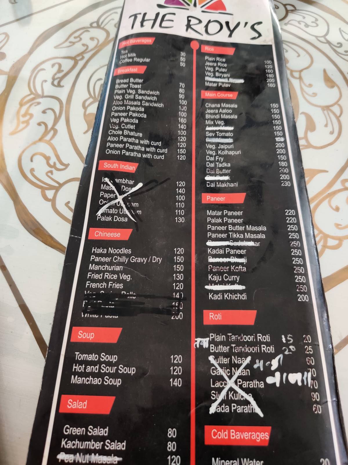 Menu at The Roys Resturant, Gordhan Vilas Rural