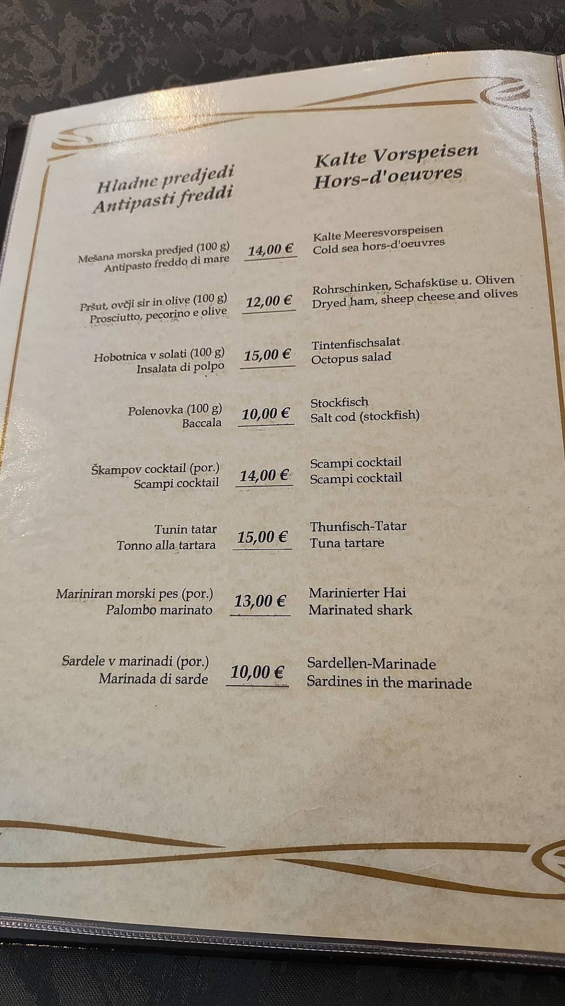 Menu au Gostilna Sidro, Vladimir Godina s.p. restaurant, Izola