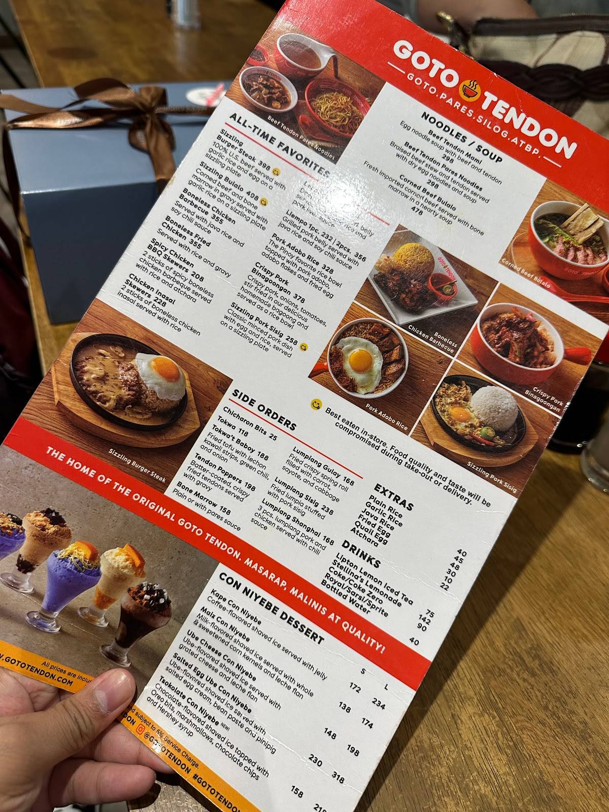Menu at Goto Tendon Scout Borromeo restaurant, Quezon City