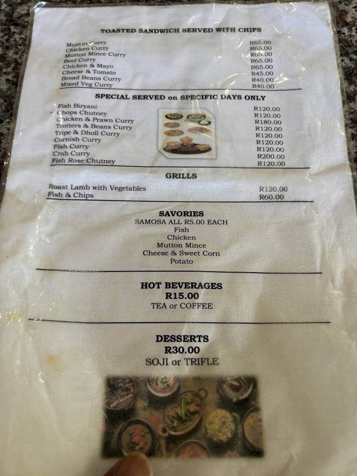 Menu at Gounden's Restaurant & Take Away, Durban