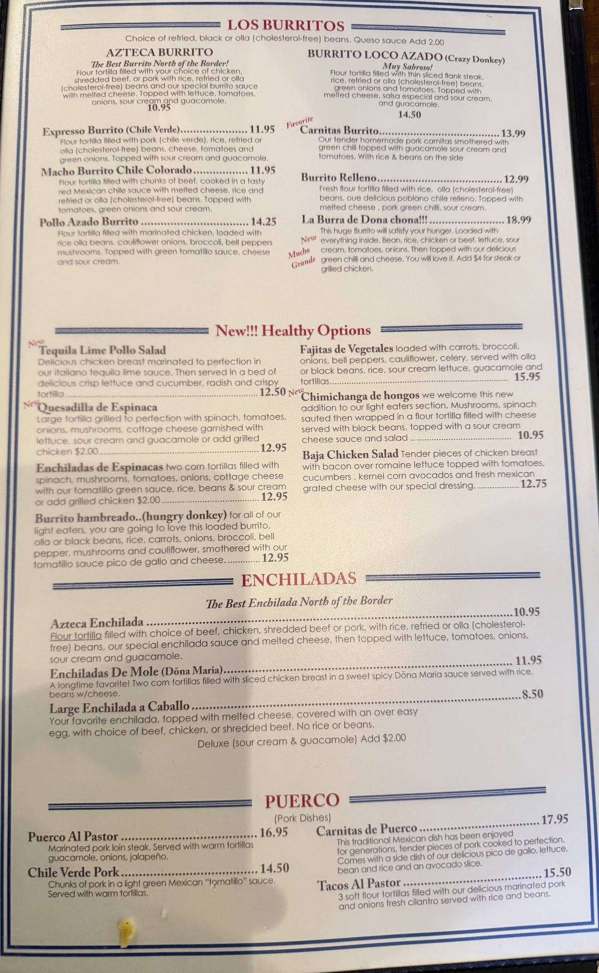 Menu at Grand Azteca Mexican Restaurant, Granby, 395 E Agate Ave