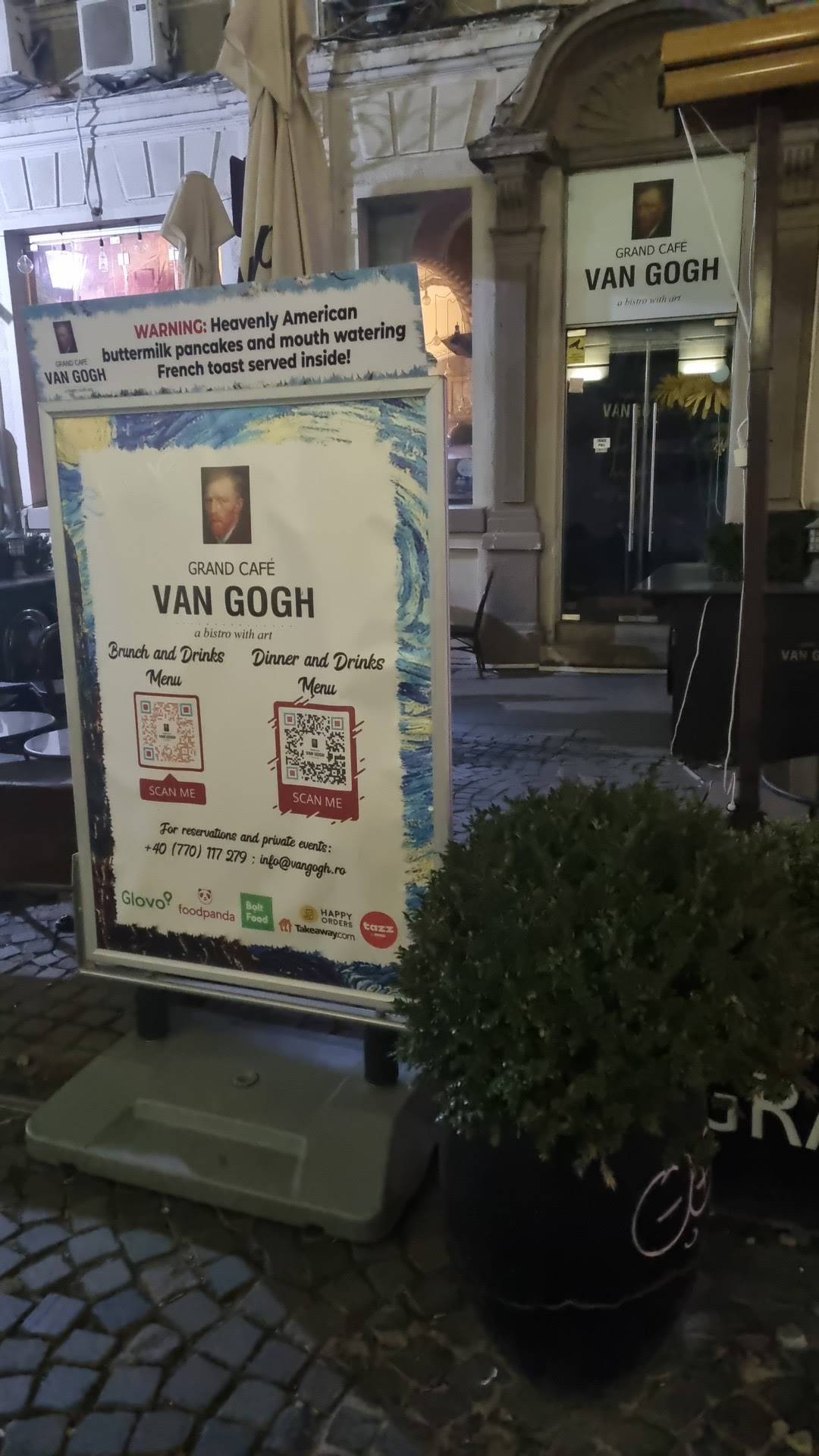 Menu at Grand Café Van Gogh, Bucharest