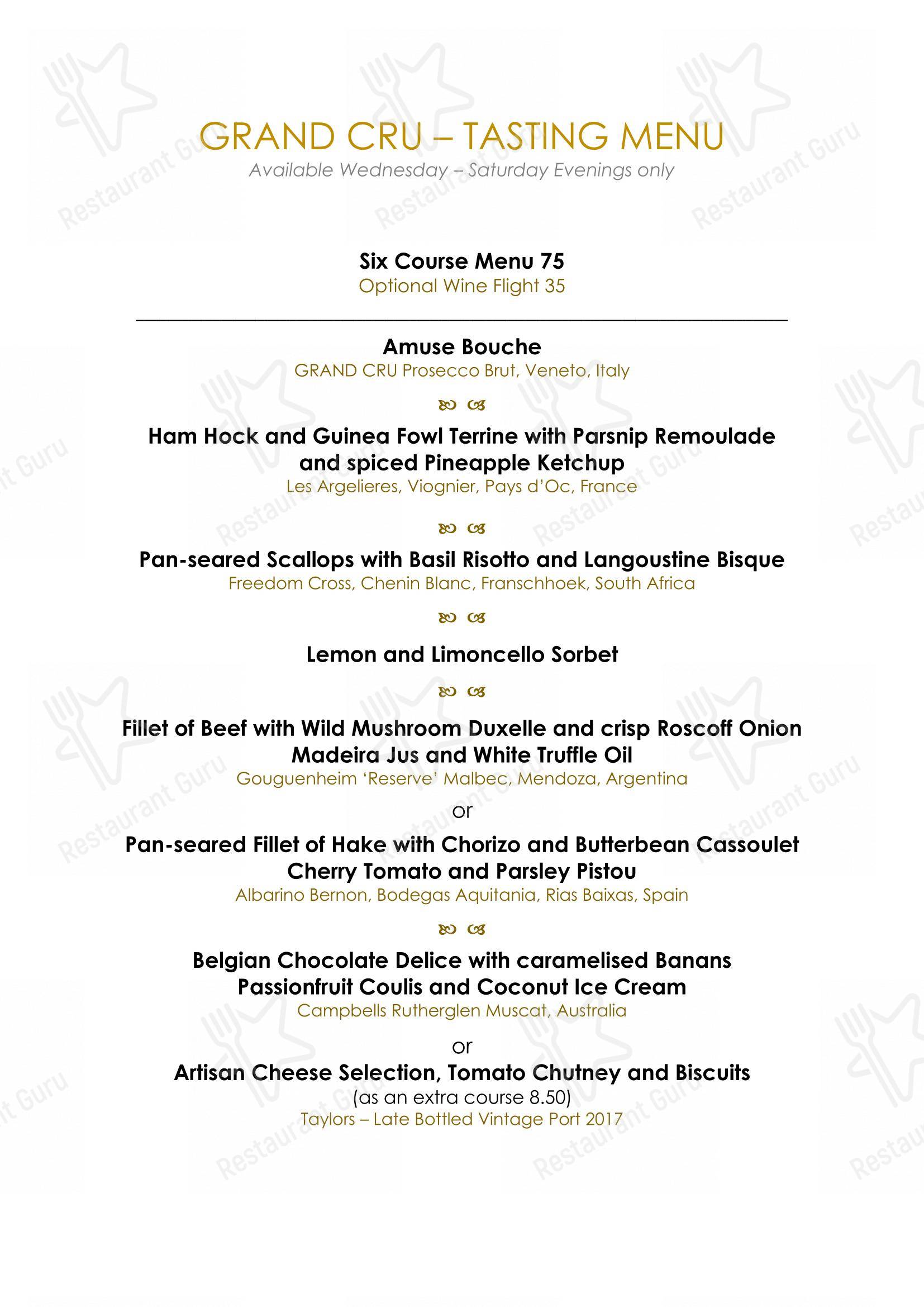 Menu at Grand Cru Restaurant, Birkenshaw