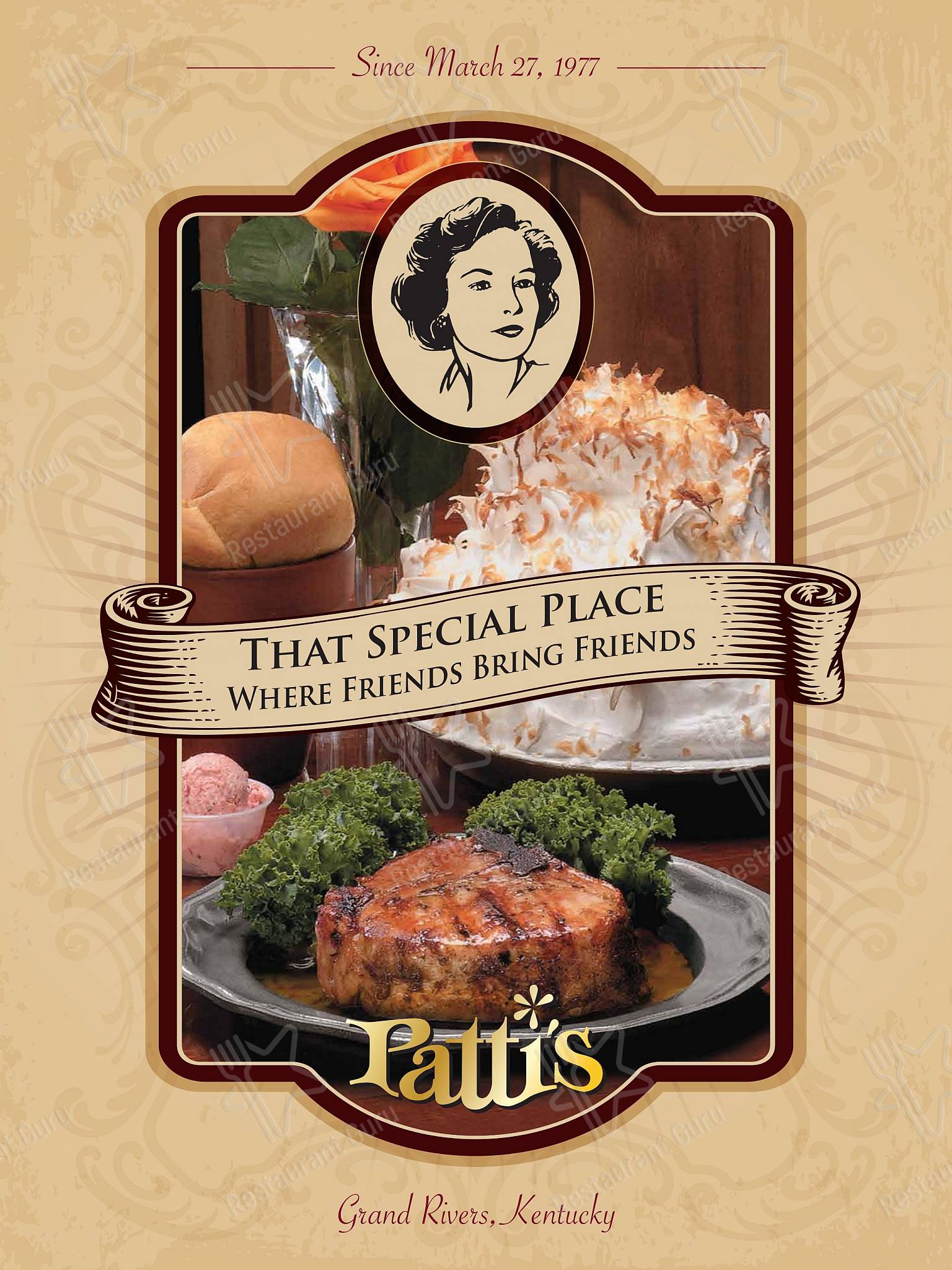Menu at Patti's 1880's Settlement restaurant, Grand Rivers