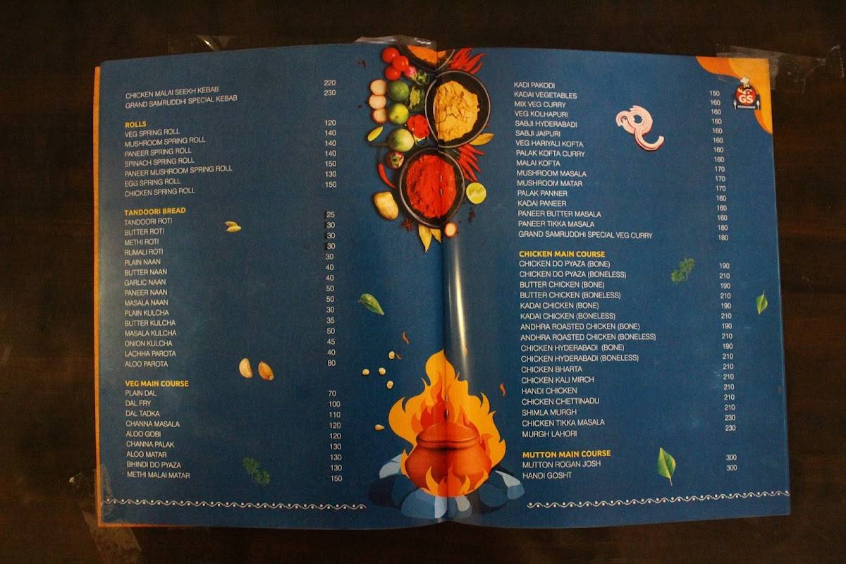 Menu at Grand Samruddhi the perfect dine restaurant, Bengaluru