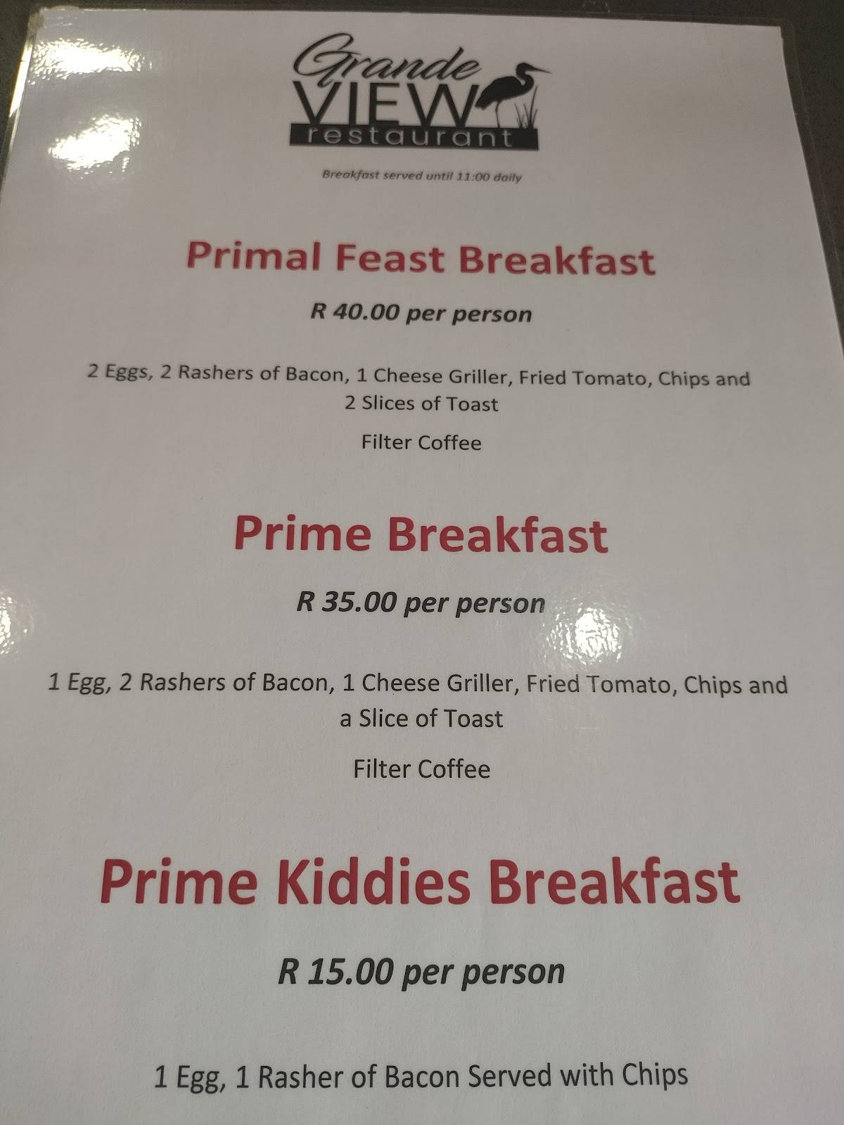 Menu at Grande View Restaurant, Olifantsfontein