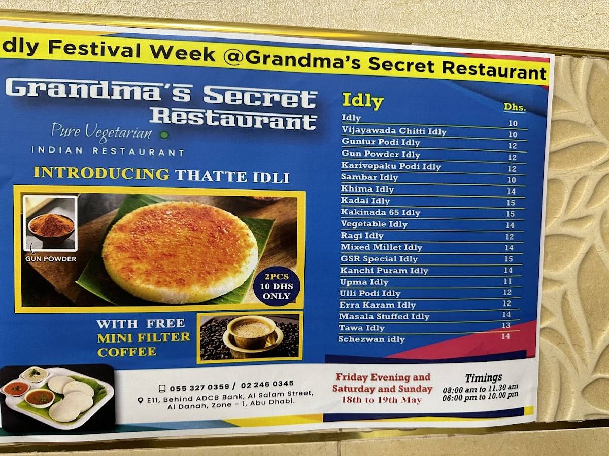 Menu at Grandma's Secret Restaurant, Abu Dhabi