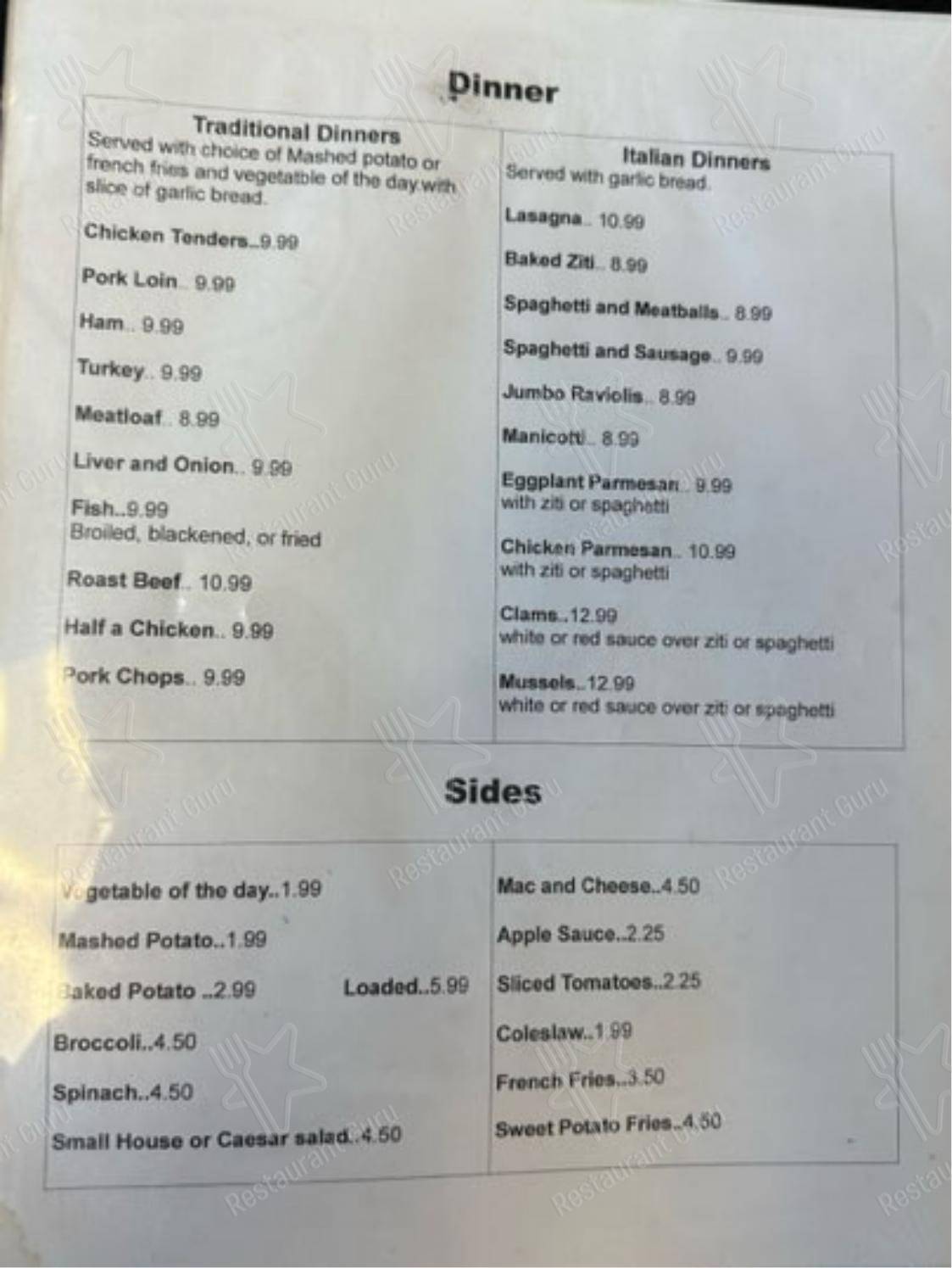 Menu at Grandpa's Diner restaurant, Port St. Lucie