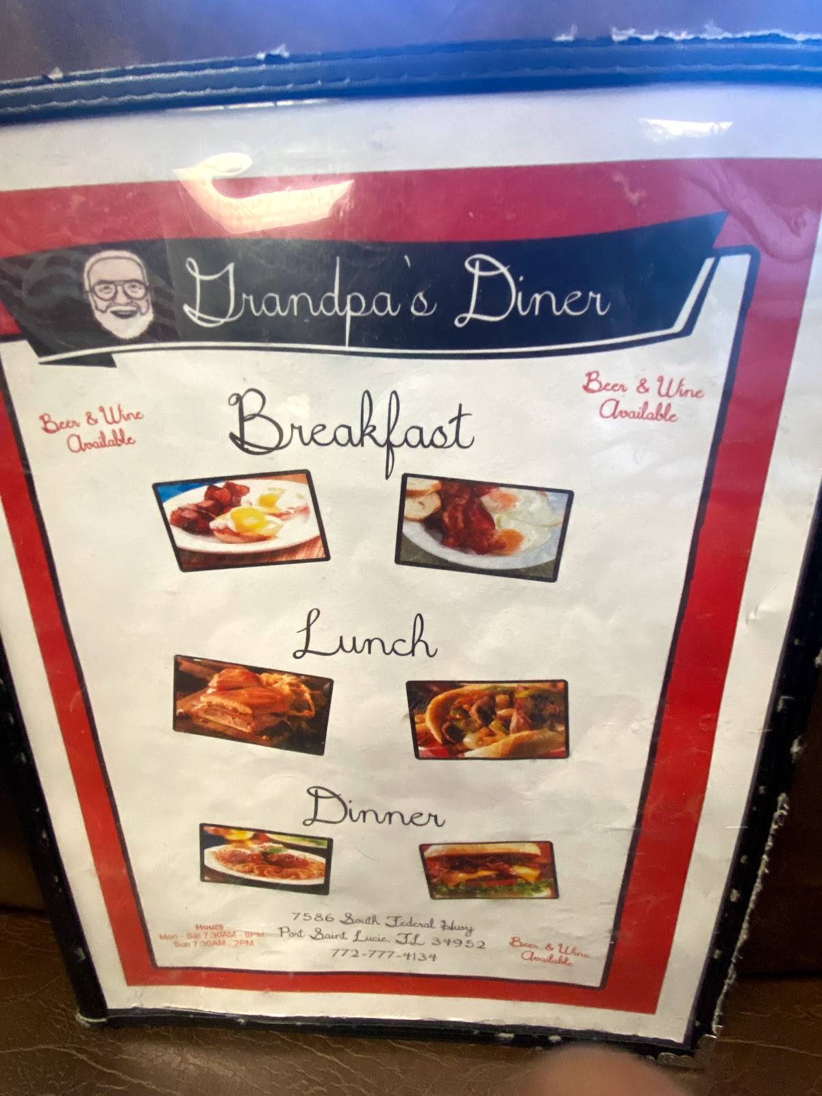 Menu at Grandpa's Diner restaurant, Port St. Lucie