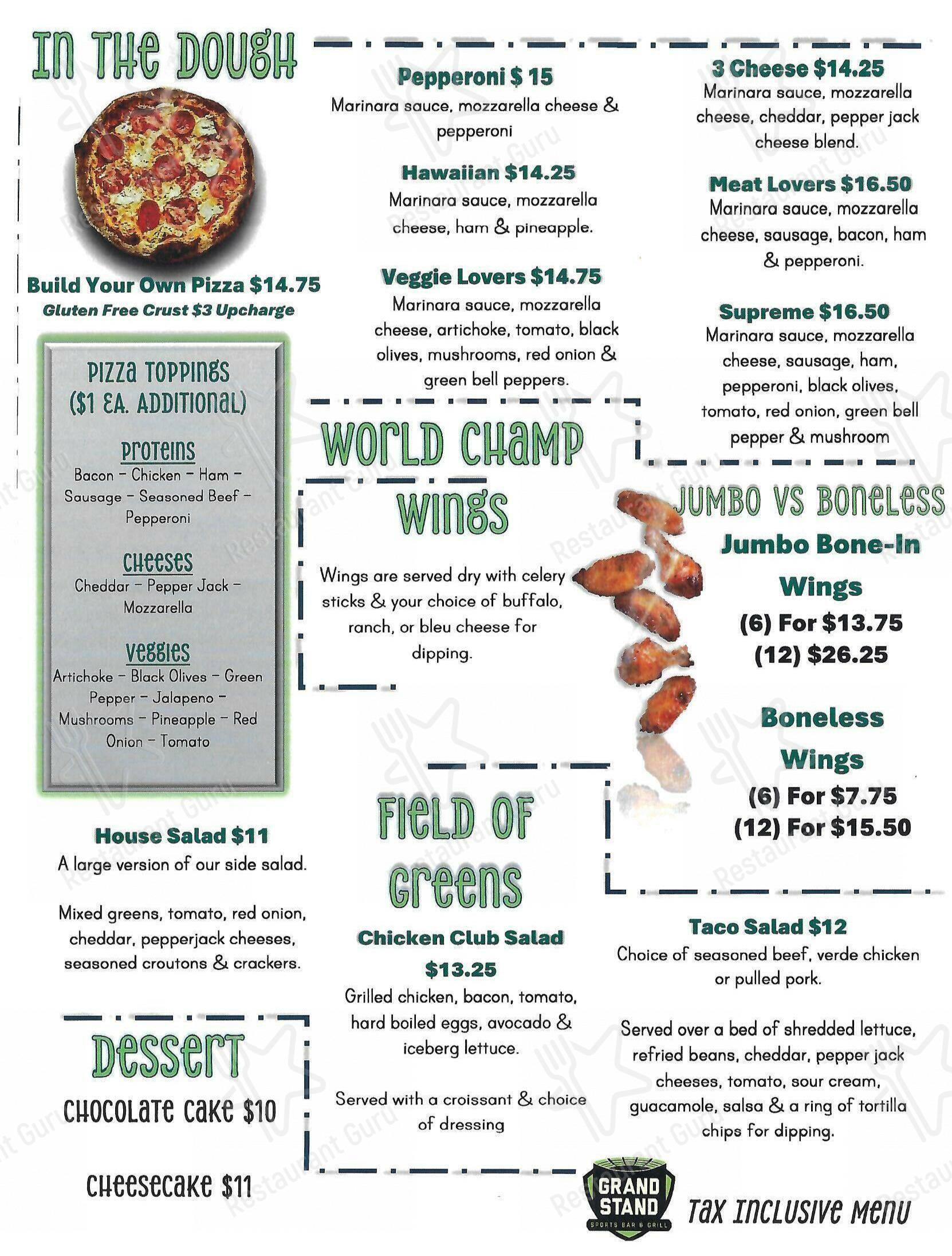 Menu at Grandstand Sports Grille pub & bar, Shawnee, 777 Grand Casino Blvd
