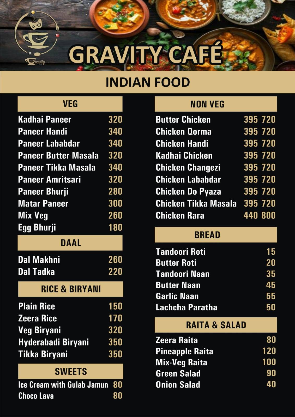 Menu at Gravity Cafe, Aligarh
