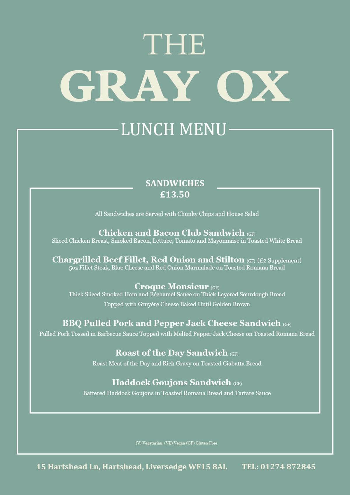 Menu at Gray Ox pub & bar, Liversedge