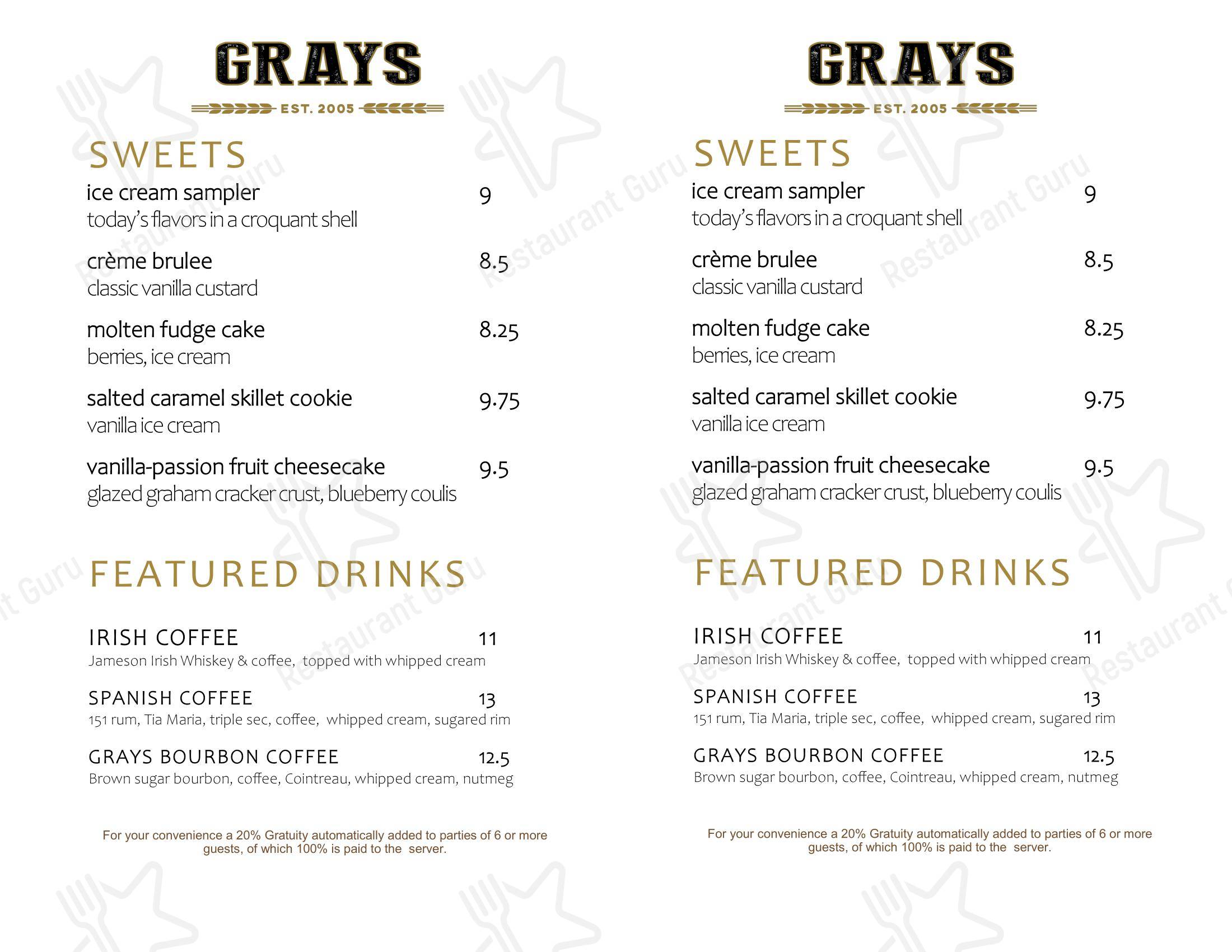 Menu at Grays Restaurant & Bar, Vancouver