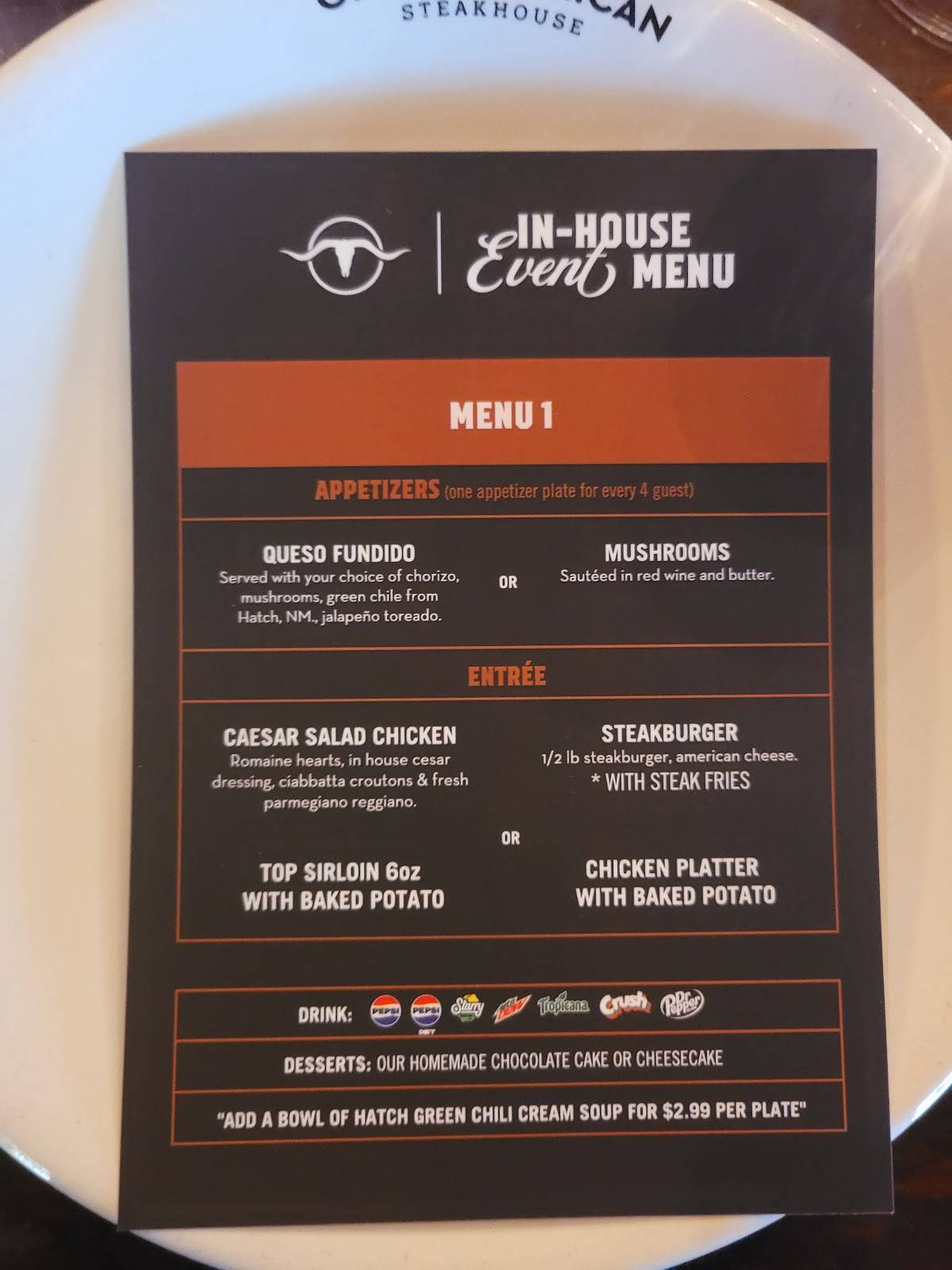 Menu at Great American Steakhouse, Vinton, 600 Valley Chili Rd