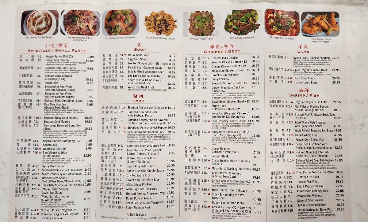 Menu at Great Sichuan 大四川 restaurant, Johns Creek