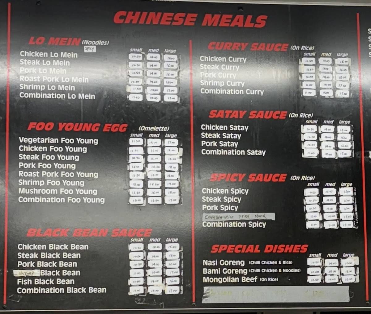 Menu at Green Island Takeaway's restaurant, Dunedin