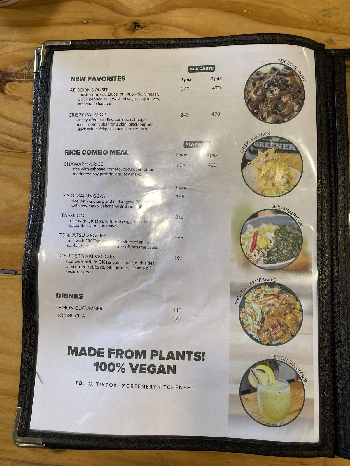 Menu at Greenery Kitchen restaurant, Makati