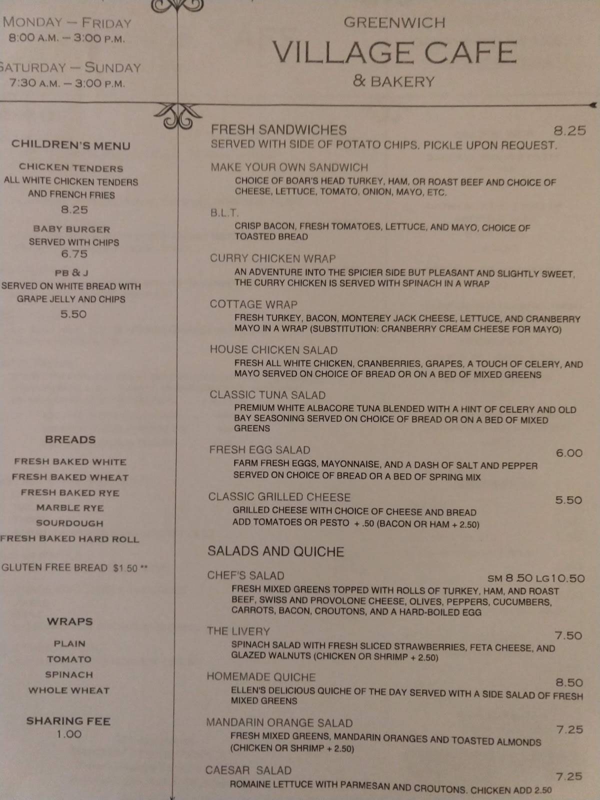 Menu at Witches Village Cafe, Greenwich