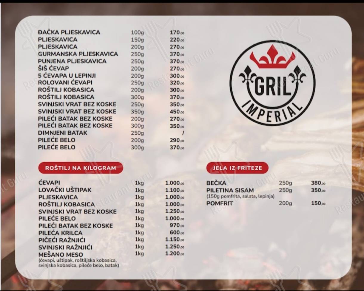 Menu at Gril Imperijal 21 M pub & bar, Stubline