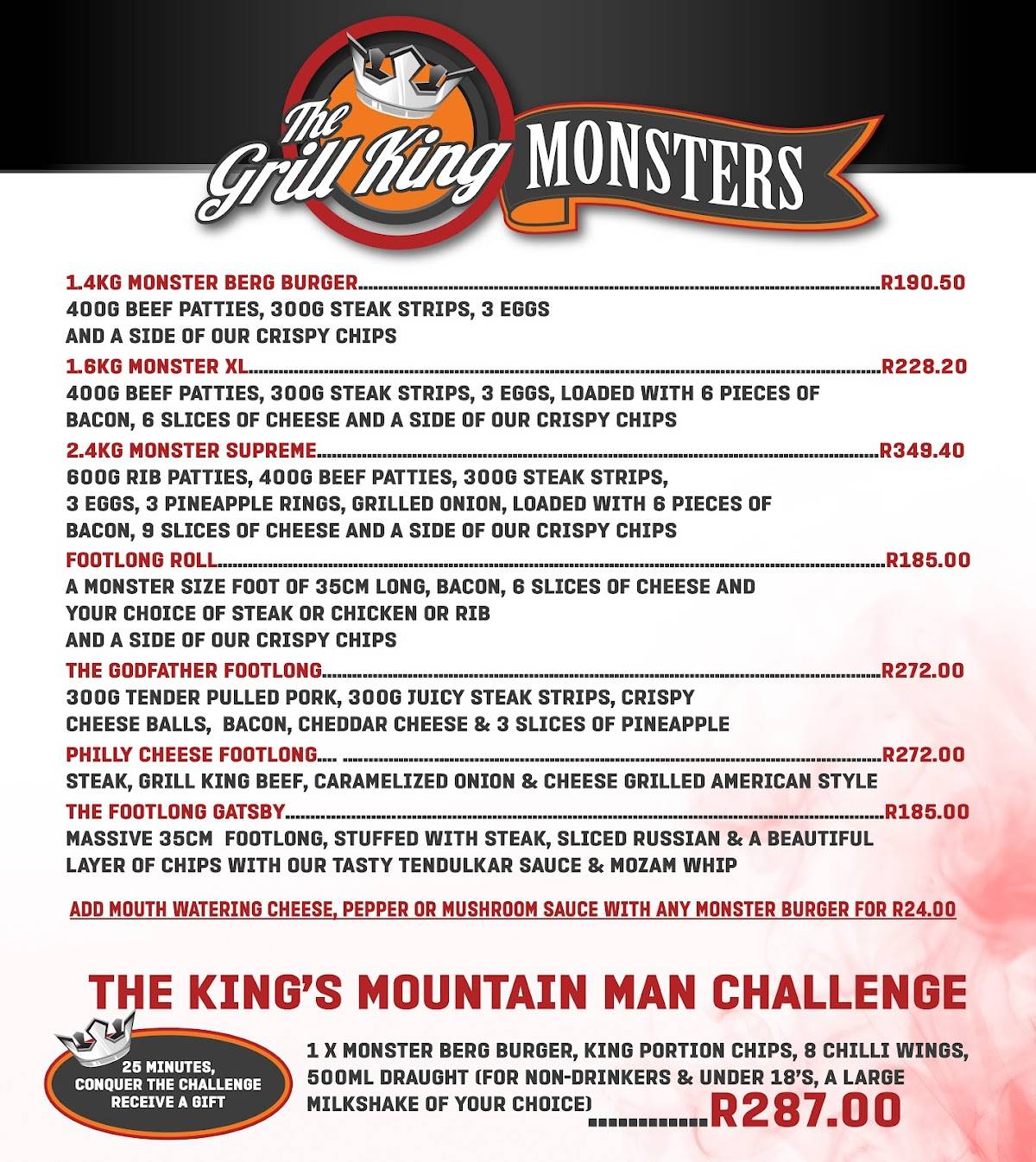Menu at Grill King Sunward Park restaurant, Boksburg